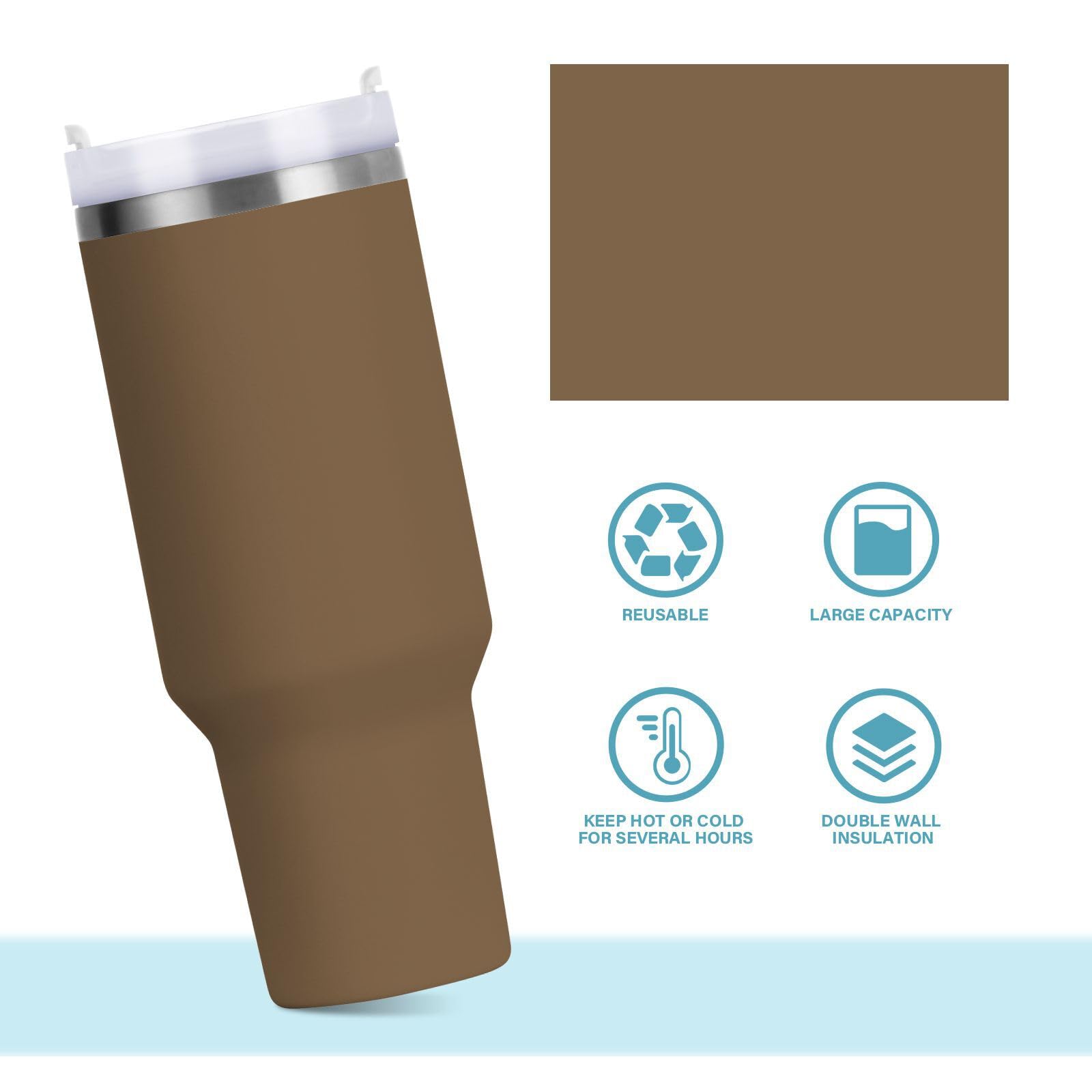 MCHIVER Khaki 30 oz Tumbler with Handle and Straw Stainless Steel Vacuum Water Bottle Leak-proof Travel Coffee Mug Insulated Cup for Car Home Office