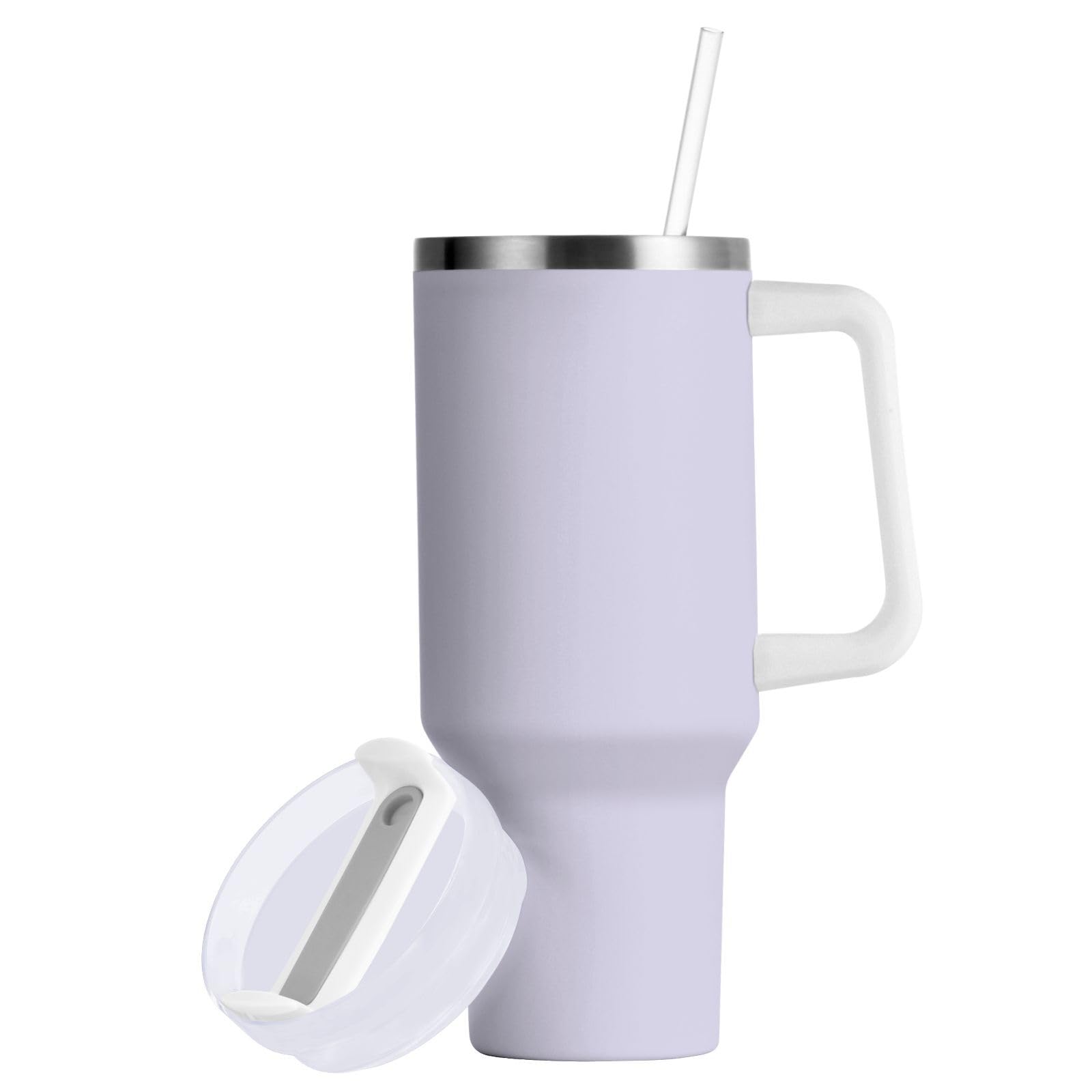 MCHIVER Lavender Fog 30 oz Tumbler with Handle and Straw Stainless Steel Vacuum Water Bottle Leak-proof Travel Coffee Mug Insulated Cup for Home Car Office