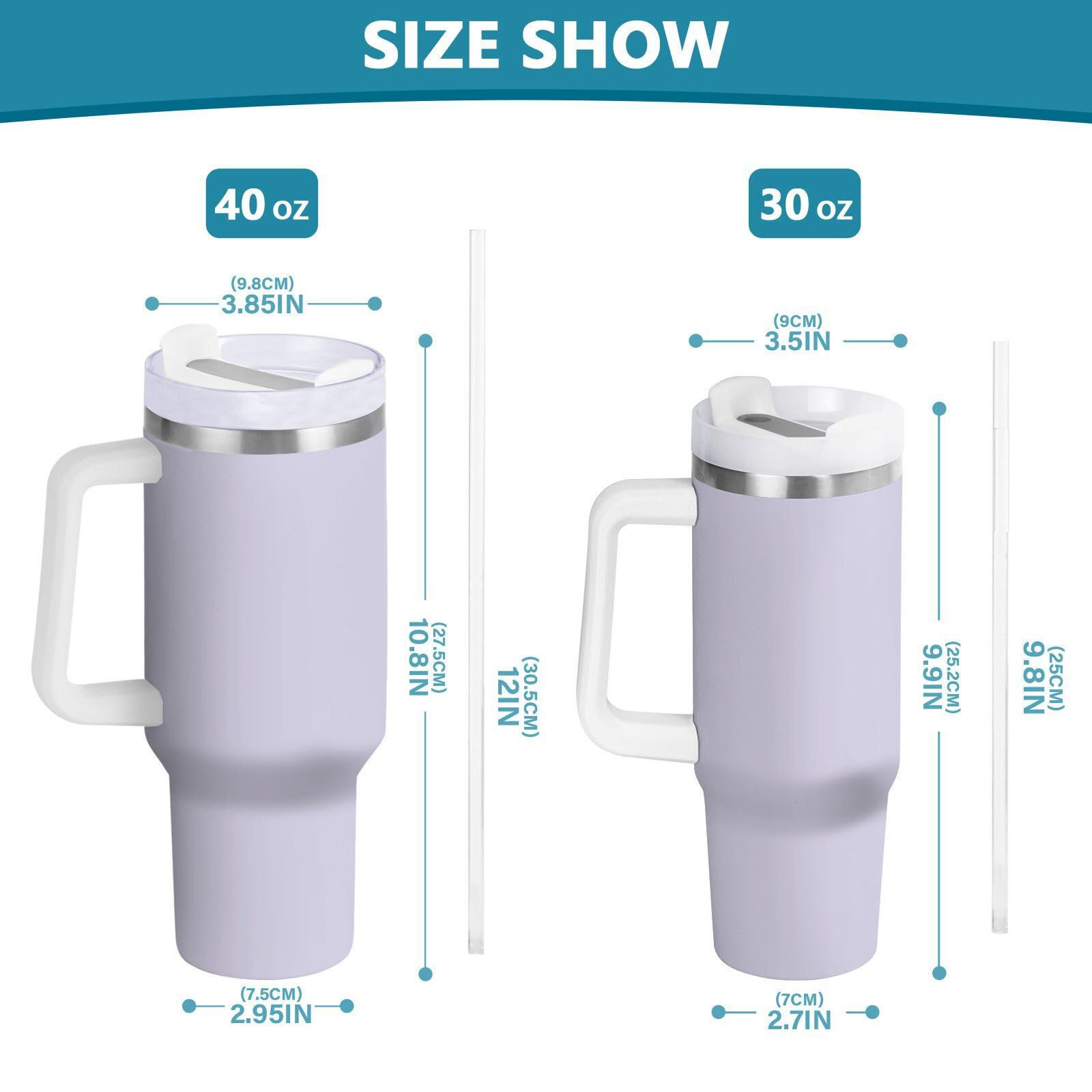MCHIVER Lavender Fog 30 oz Tumbler with Handle and Straw Stainless Steel Vacuum Water Bottle Leak-proof Travel Coffee Mug Insulated Cup for Home Car Office