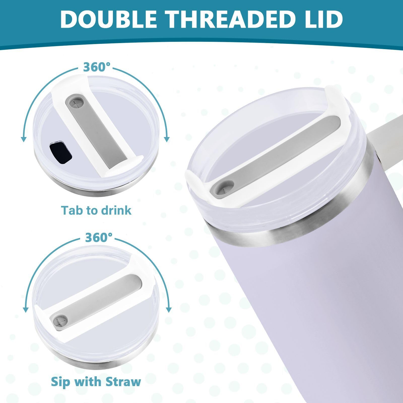 MCHIVER Lavender Fog 30 oz Tumbler with Handle and Straw Stainless Steel Vacuum Water Bottle Leak-proof Travel Coffee Mug Insulated Cup for Home Car Office