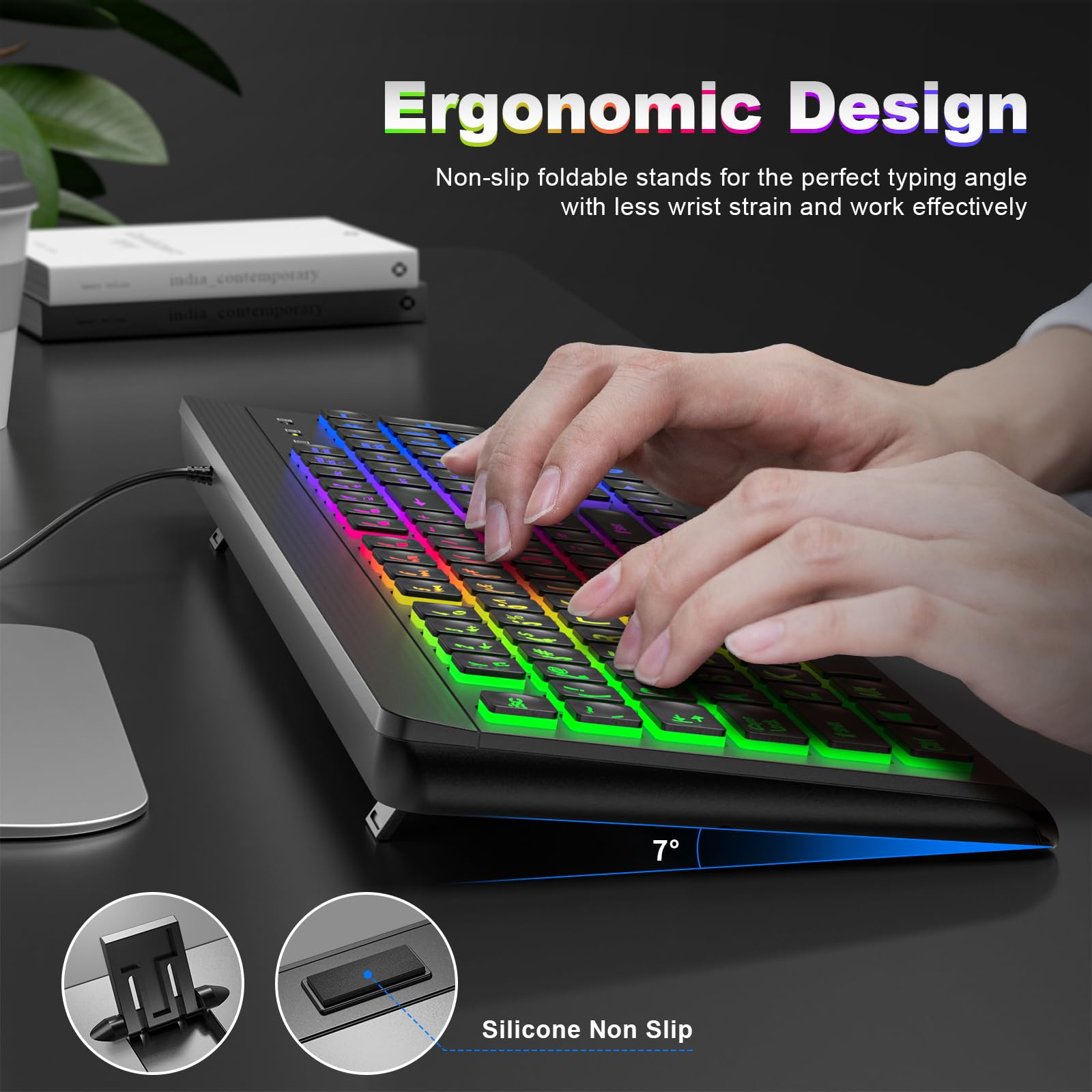 Meidosa Backlit Keyboard Wired Large Print, Computer Keyboard with Rainbow Illuminated LED, USB Keyboard with Numeric Keypad and Media Hotkey for Windows PC Laptop