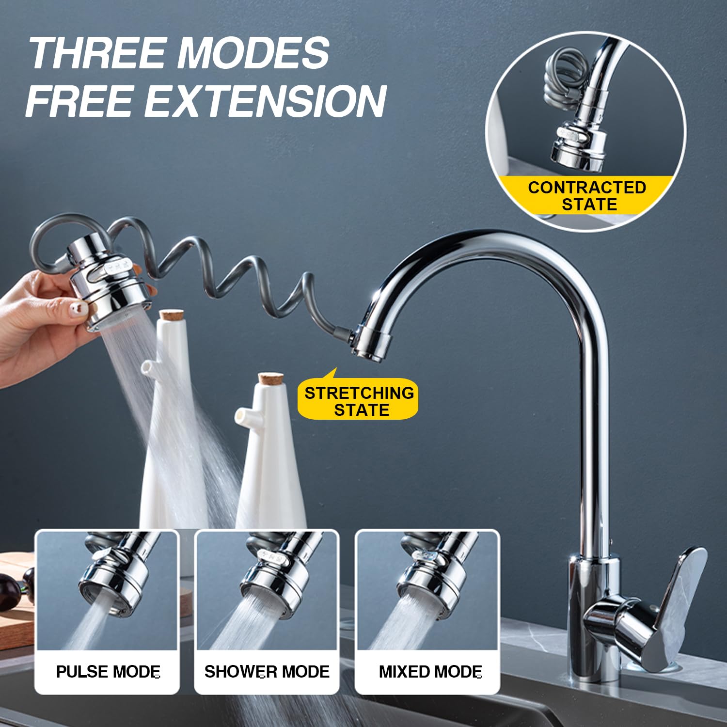 Kitchen faucet head replacement,3 Spray Modes Faucet Aerator,sink faucet head sprayer head replacement,Infinite angles Movable Faucet Extender for Kitchen Sink for Washing Face Shampoo