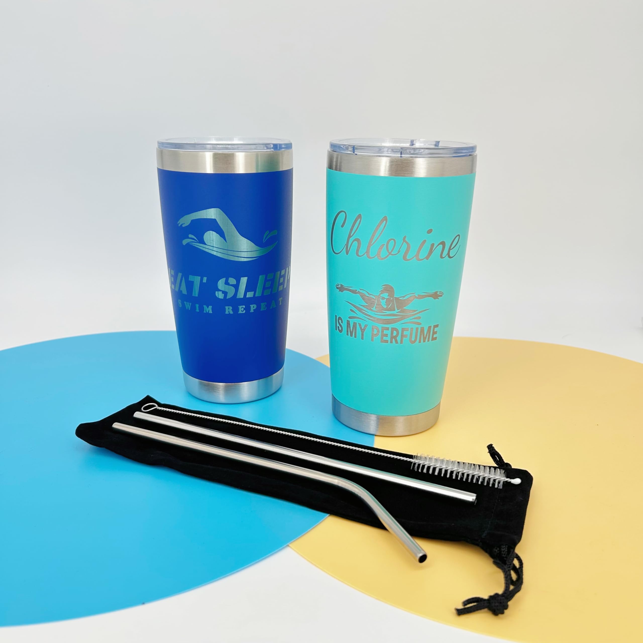 Dashing Nova Personalized Custom Name Tumbler with Inspirational Quotes for Swimmers and Coaches Gifts, 20oz Double Wall Stainless Steel Insulated Bottle with Straw (Blue), Medium