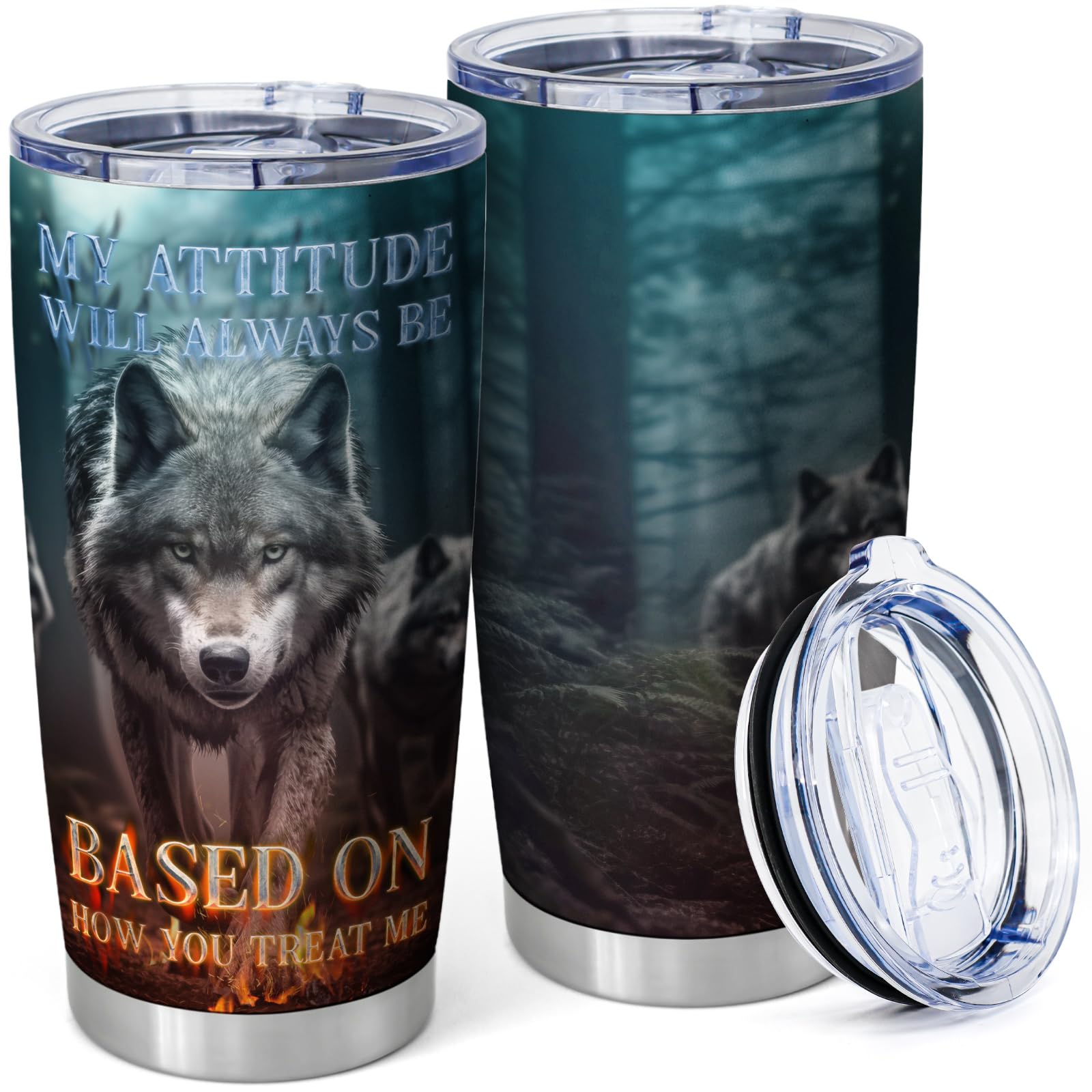 Equoza Wolf Tumbler for Men, Gifts for Wolf Lovers 20oz Insulated Tumble Stainless Steel Vacuum Travel Coffee Mugs with Lid Birthday Tumbler Gifts for Men（Pack of 1）