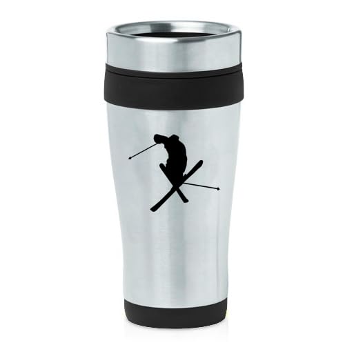 16oz Insulated Stainless Steel Travel Mug Coffee Mug Tumbler Ski Skier Extreme Sports Trick (Black)
