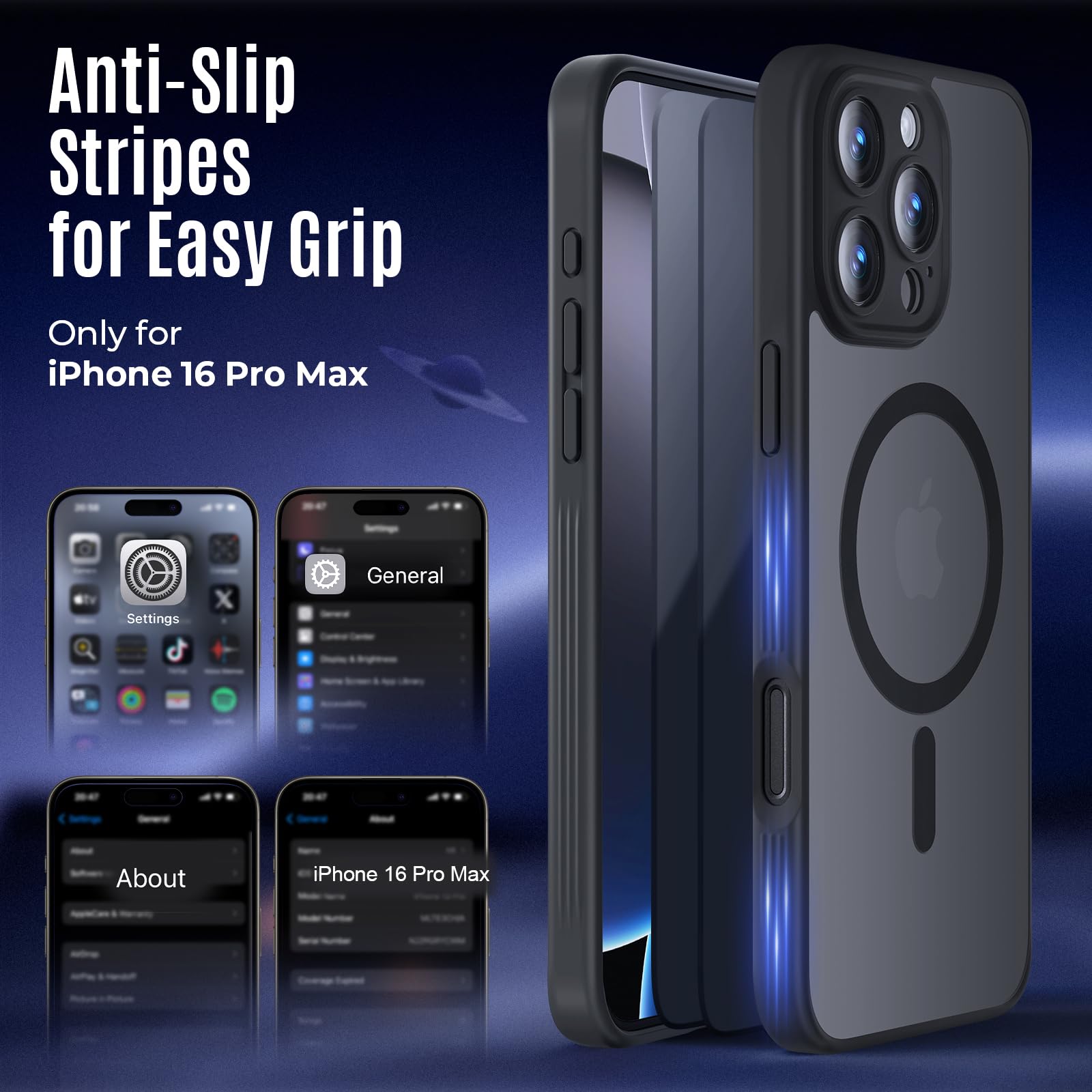 Symcele Designed for iPhone 16 Pro Max Case, Compatible with MagSafe, with Privacy Screen Protectors X2, [Camera Protection] [15FT Military Drop Protection] Shockproof Phone Case, 2024, Black