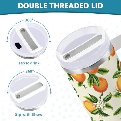 ZZXXB Orange Florals Insulated Stainless Steel Water Bottle with Handle and Straw Lid Double Walled Travel Mug 40 oz