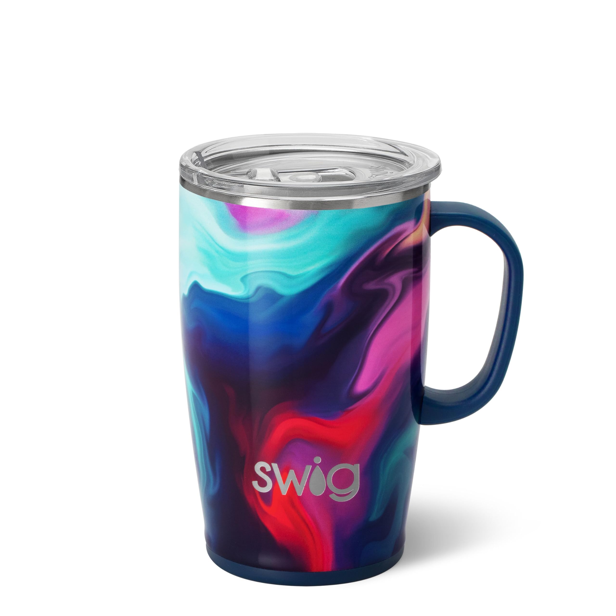 Swig Life 18oz Travel Mug, Insulated Tumbler with Handle and Lid, Cup Holder Friendly, Dishwasher Safe, Stainless Steel, Travel Coffee Cup (Aura)