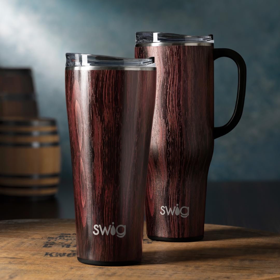 Swig Life 40oz Mega Mug, 40 oz Tumbler with Handle and Straw, Cup Holder Friendly, Dishwasher Safe, Extra Large Insulated Tumbler, Stainless Steel (Bourbon Barrel)