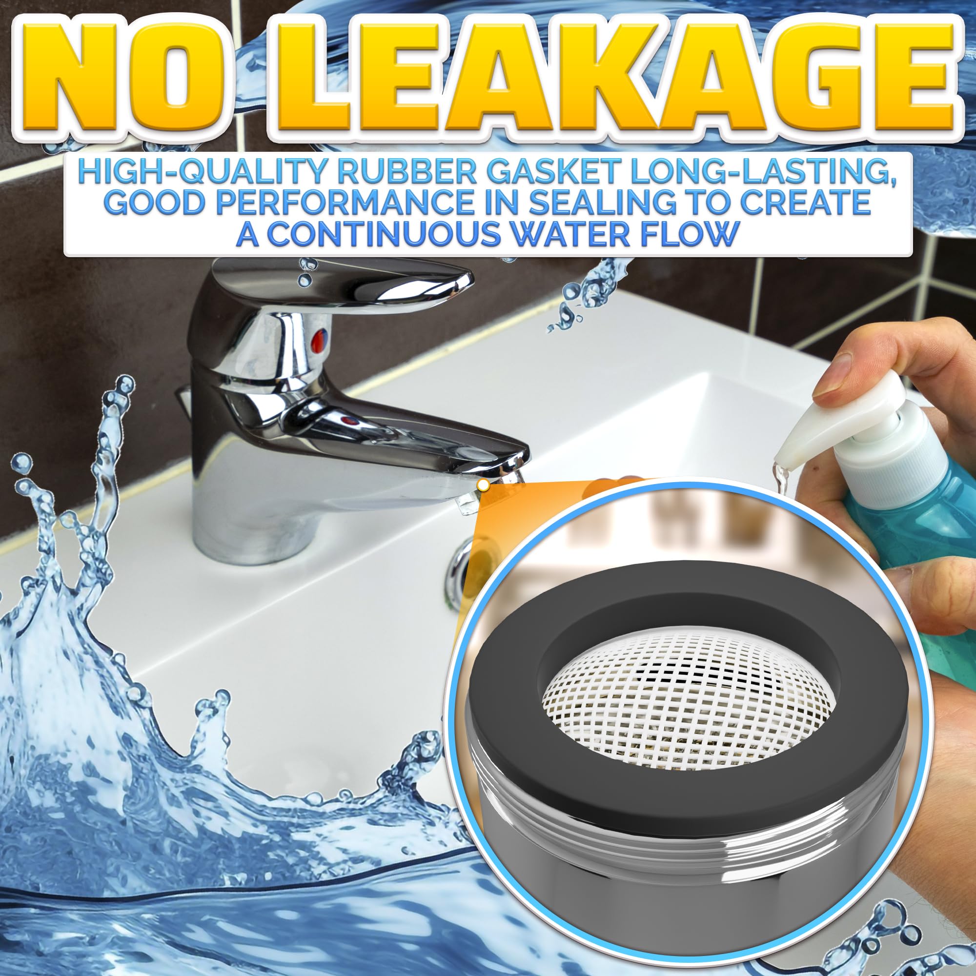 4Pcs Bathroom Faucet Aerator Replacement with Brass Shell - Kitchen Sink Aerator Faucet with Gasket - Kitchen Faucet Aerator Male Thread 15"/16" 24mm Bathroom Sink Aerator 2.2 GPM Faucet Aerator