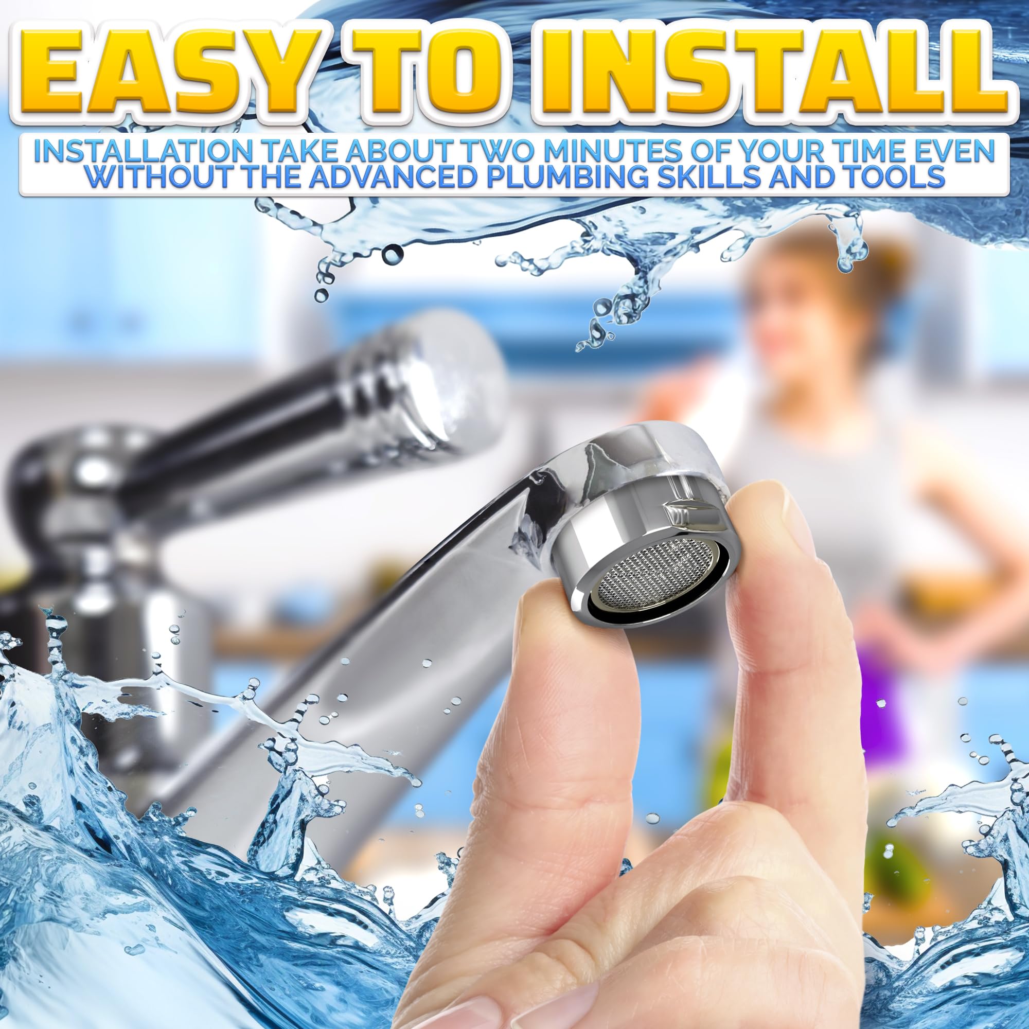 4Pcs Bathroom Faucet Aerator Replacement with Brass Shell - Kitchen Sink Aerator Faucet with Gasket - Kitchen Faucet Aerator Male Thread 15"/16" 24mm Bathroom Sink Aerator 2.2 GPM Faucet Aerator
