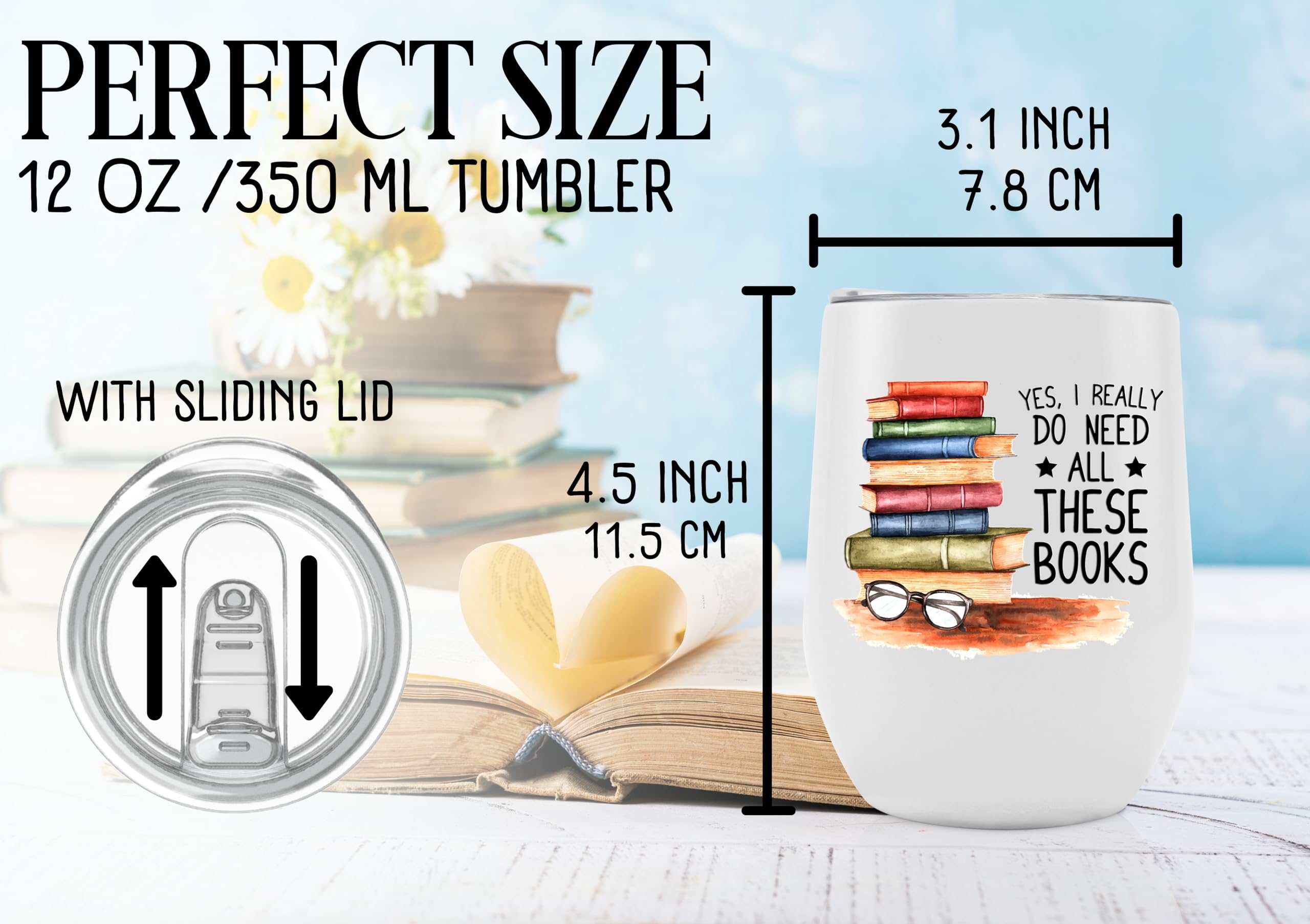 Onebttl 12oz Stainless Steel Insulated Tumbler with Lid - Book Lovers Gift for Women