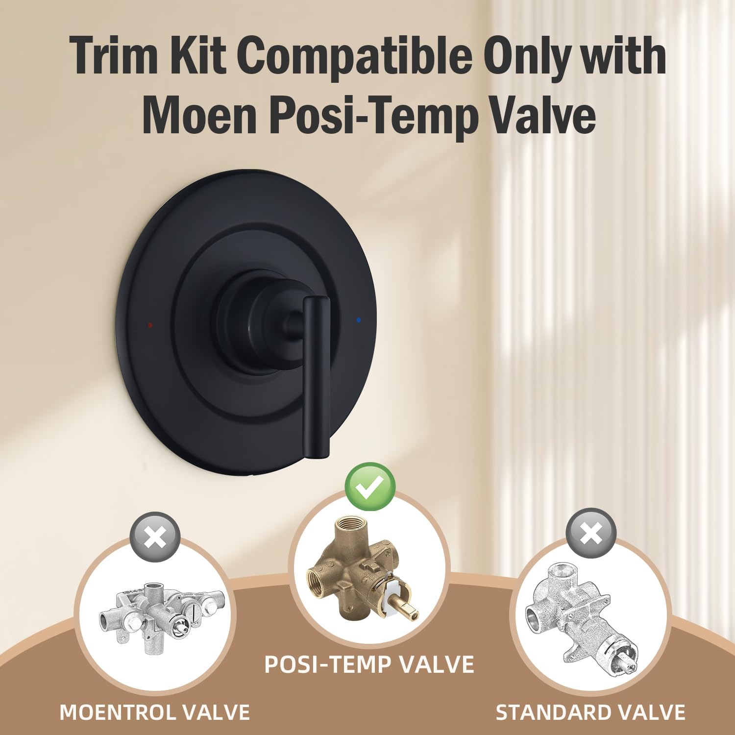 Replacement for Moen T2901BL Gibson Posi-Temp Valve Trim Kit, Shower Lever Handle, Matte Black