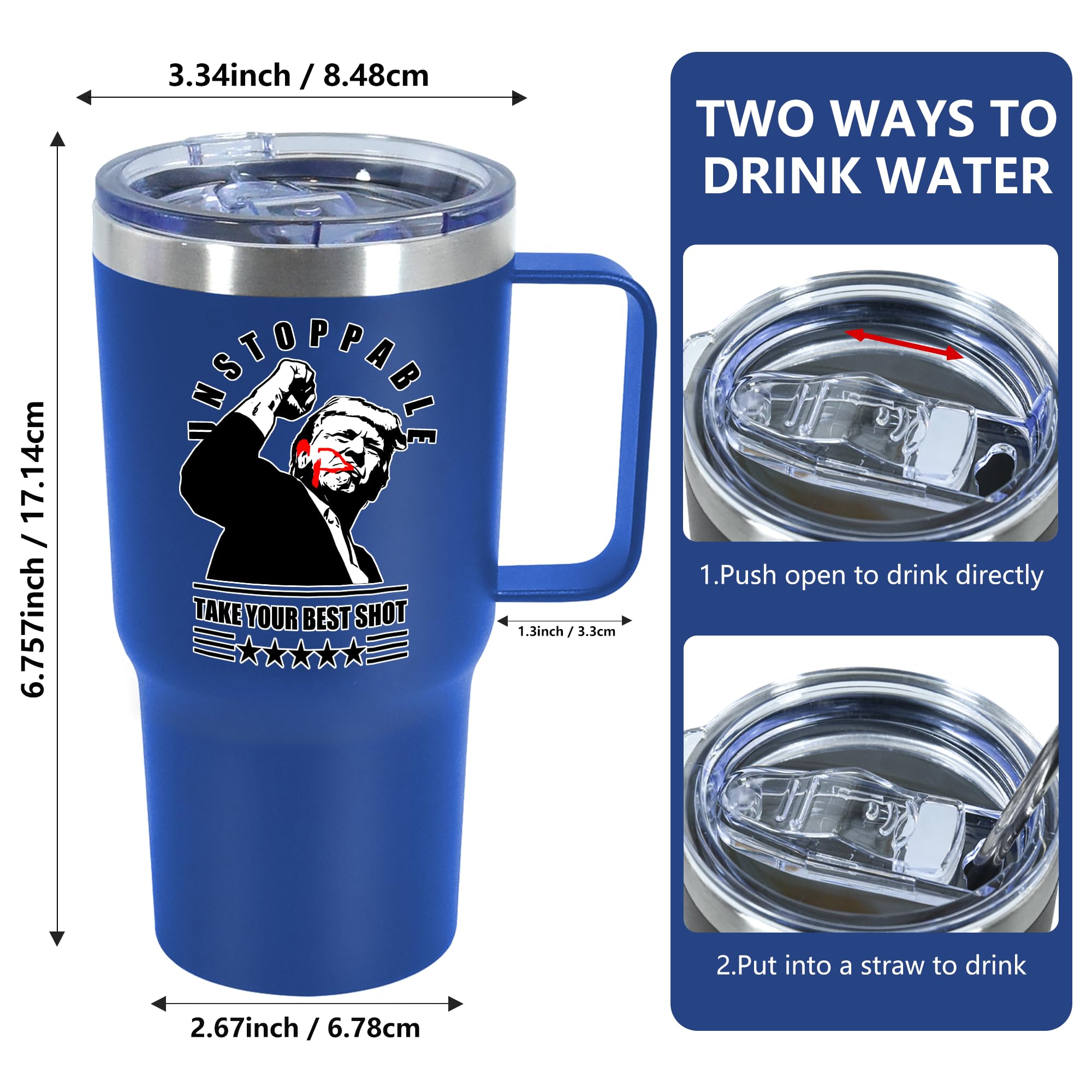 Icesip 20 oz Coffee Travel Mug with Handle, Double Wall Stainless Steel Vacuum Tumbler spill proof, insulated cup coffee mug with lid, straw and handle, Blue 1Pack