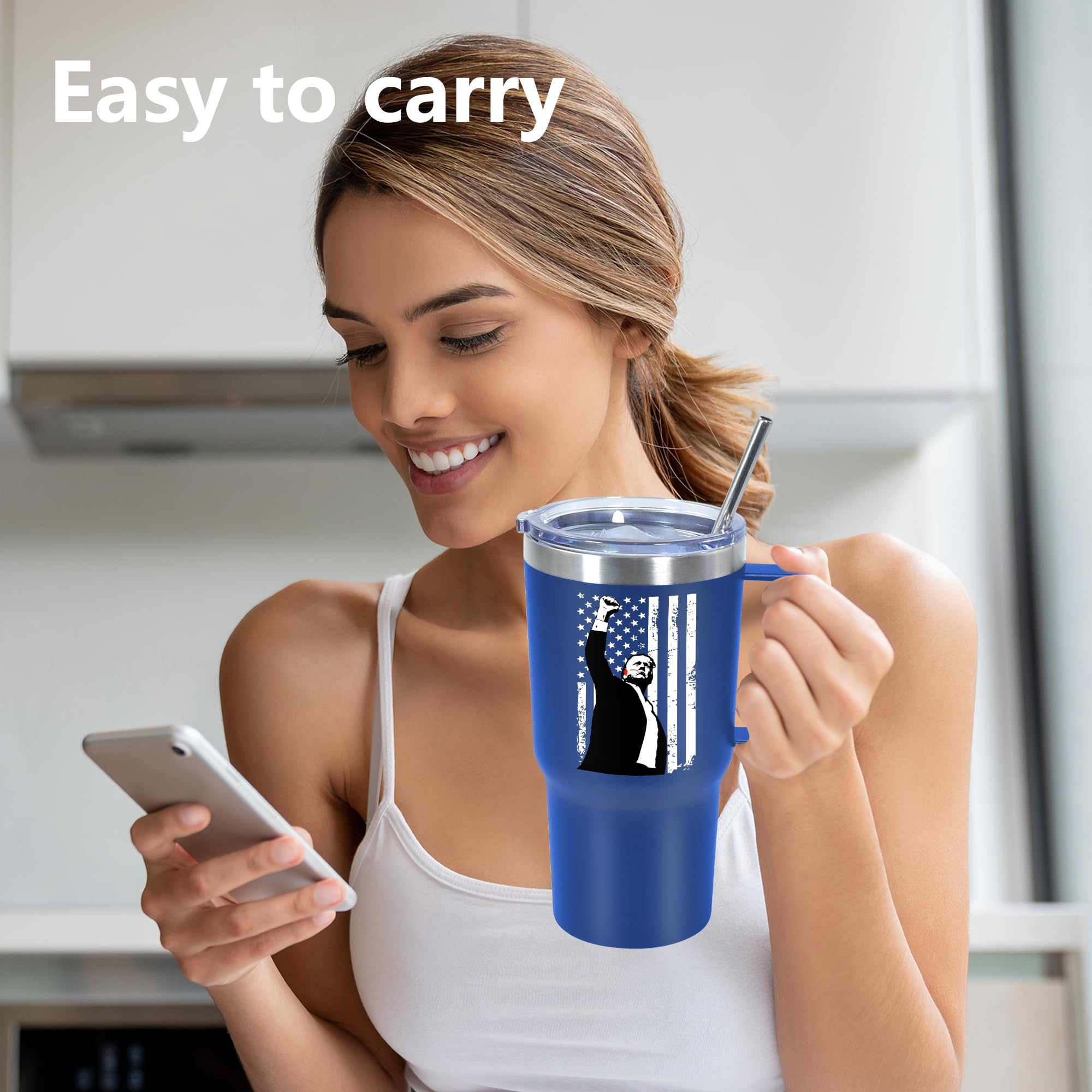 Icesip 20 oz Tumbler with Handle, insulated cup coffee mug with lid, straw and handle, Double Wall Stainless Steel Vacuum Coffee Tumbler travel mug spill proof, 1pcs Blue