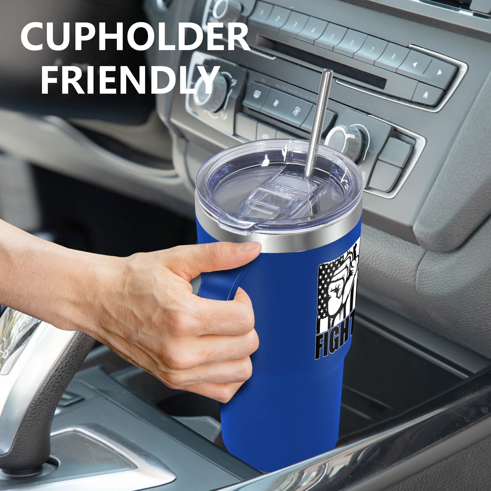 Icesip 20 oz Coffee Travel Mug with Handle, Double Wall Stainless Steel Vacuum Tumbler spill proof, insulated cup coffee mug with lid, straw and handle, Blue 1Pack