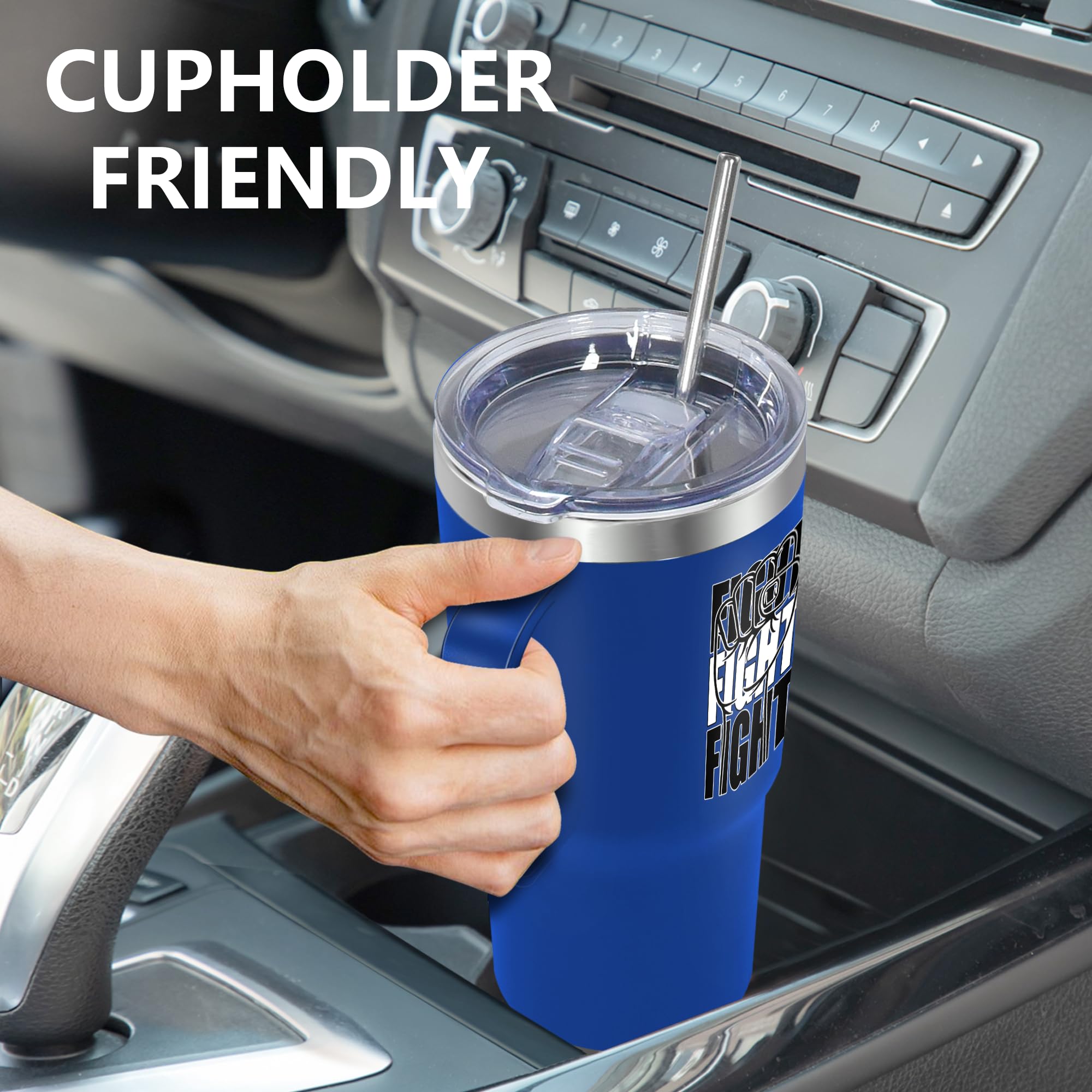 Icesip 20 oz Tumbler with Handle, insulated cup coffee mug with lid, straw and handle, Double Wall Stainless Steel Vacuum Coffee Tumbler travel mug spill proof, 1pcs Blue