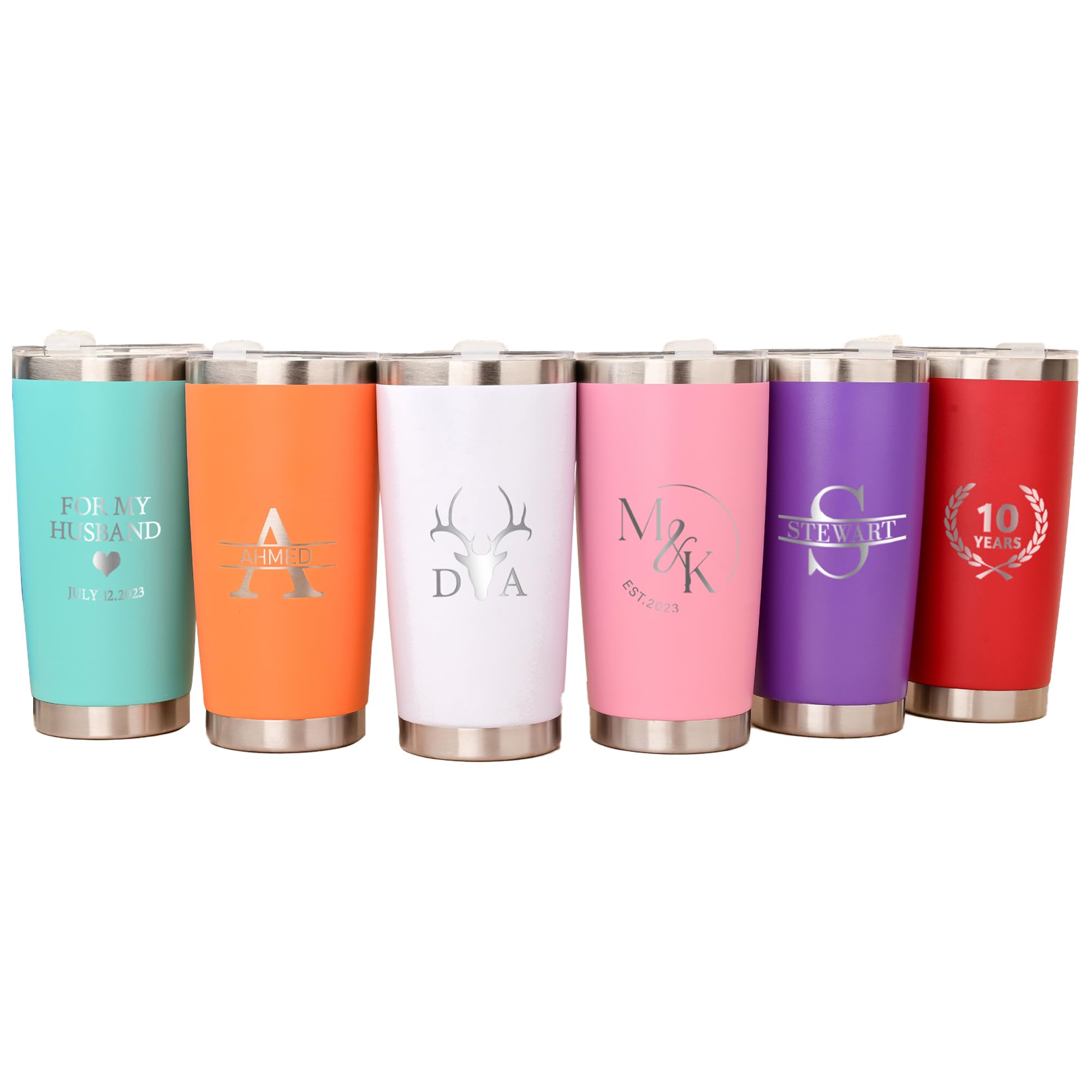Personalized 20oz Tumblers with Names, JSAJU Stainless Steel Tumbler with Straw and Lid, Customized Insulated Coffee Mug, Double Wall Vacuum Skinny Travel Cup, Gifts for Men Women for Birthday