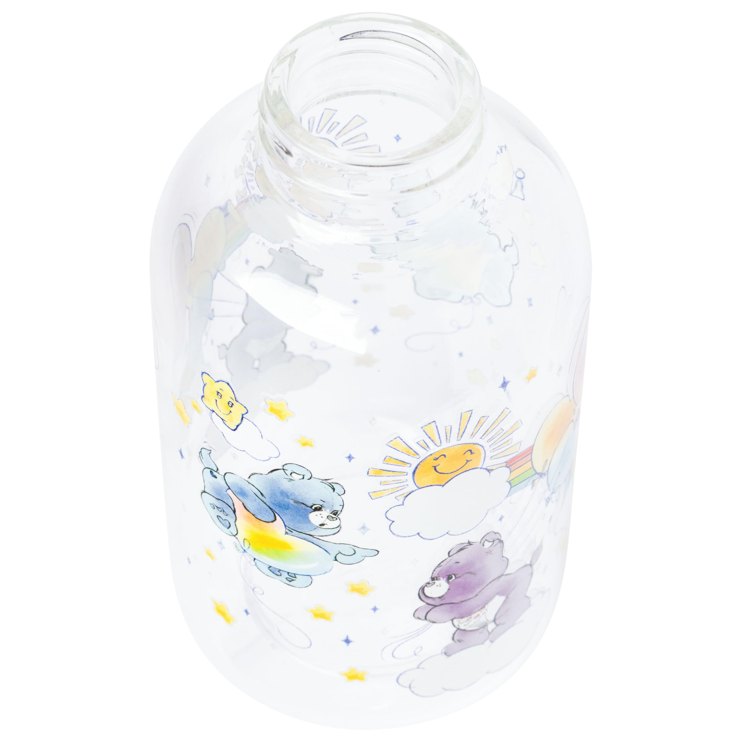 Silver Buffalo Care Bears Glass Milk Bottle with Straw Featuring Share Bear and Goodnight Bear, 15 Ounces