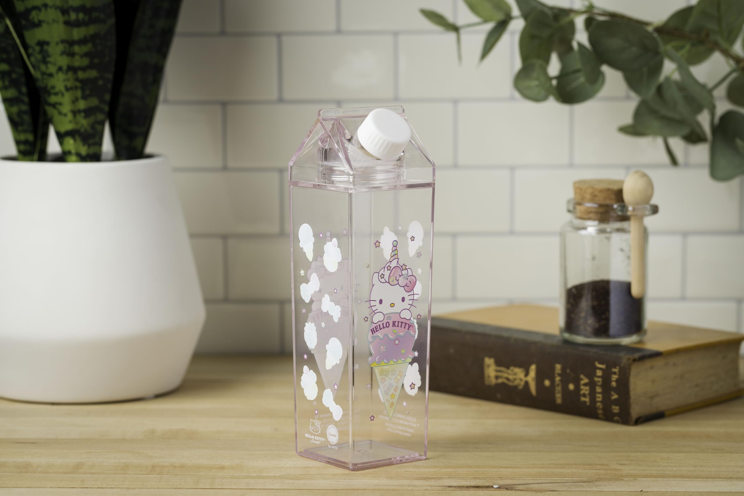 Silver Buffalo Sanrio Hello Kitty Plastic Milk Carton Bottle, 16.2 Ounces