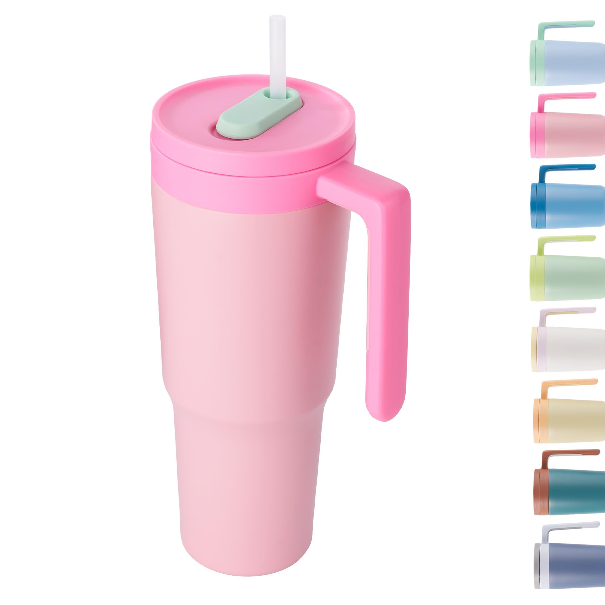 Fijinhom 40 oz Tumbler with Handle and Straw, Triple Layer Insulated Stainless Steel Water Bottle with Infuser, Travel Tumbler Fit Most Cupholder, Gifts for Women & Men, Pink