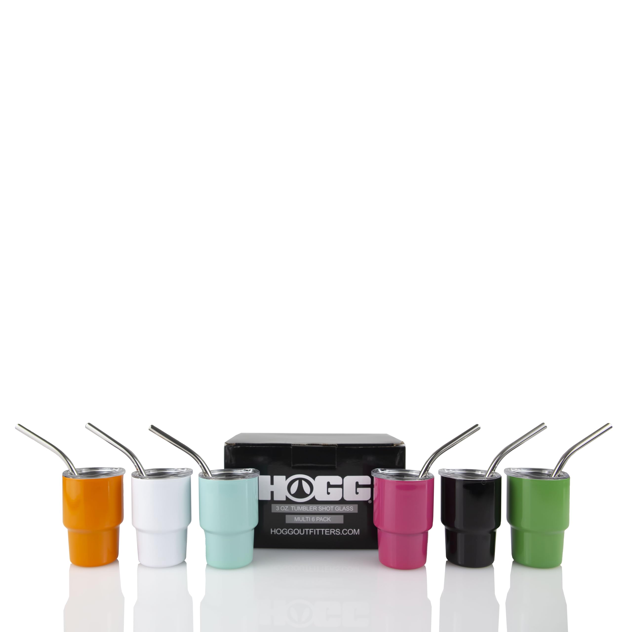 Hogg Mini Tumbler 6 Pack - 3oz Tumbler Shot Glass (Multi-Color), Sublimation Shot Glasses with Lids, 3 oz Shot Glasses, Mini Tumblers with Lids and Straws, Sublimation Shot Glass Blanks