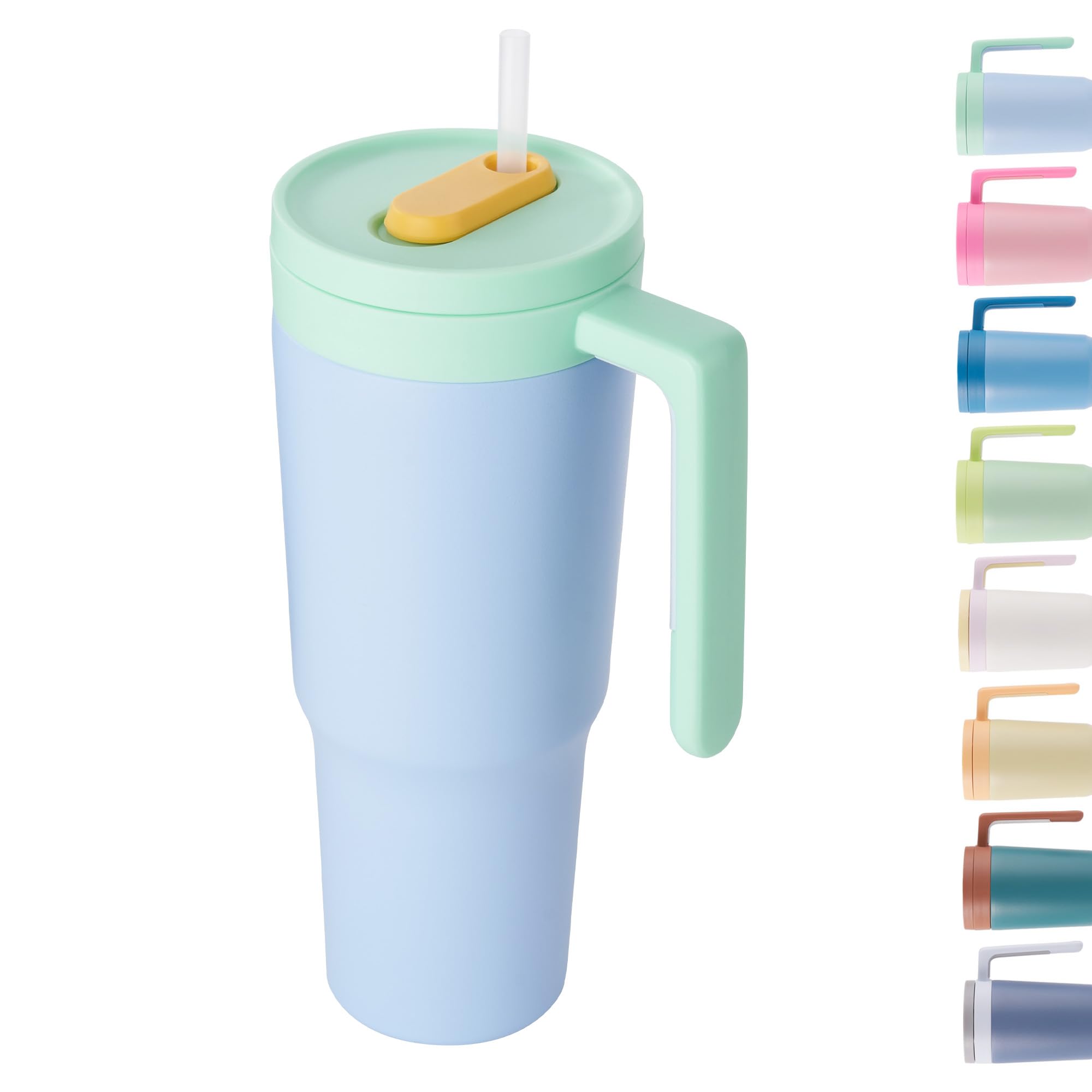 Fijinhom 40 oz Tumbler with Handle and Straw, Triple Layer Insulated Stainless Steel Water Bottle with Infuser, Travel Tumbler Fit Most Cupholder, Gifts for Women & Men, Light Blue