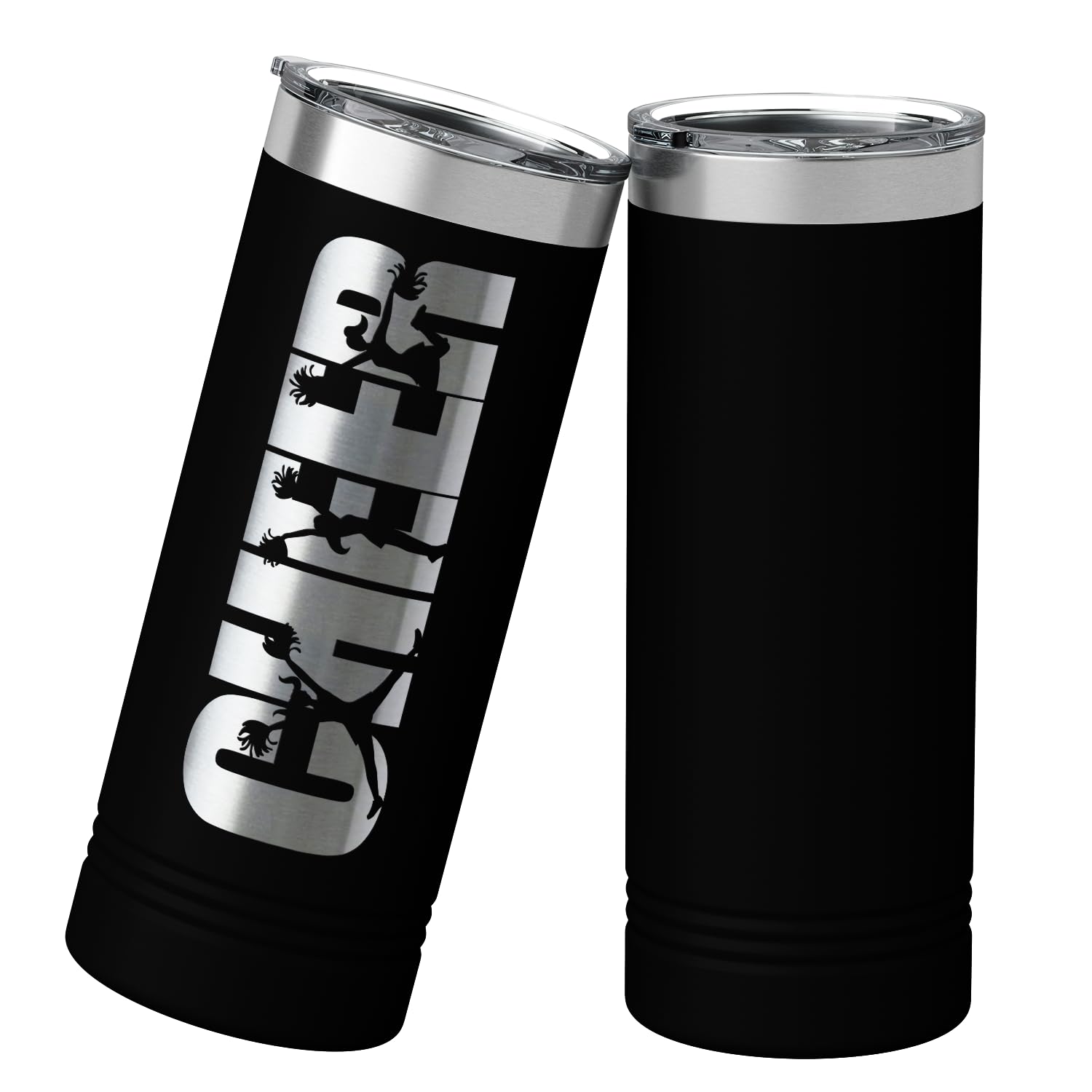 Cuptify Cheer Tumbler with Lid Laser Engraved on Black 22 oz Skinny Cup for Cheerleader Vacuum Insulated Birthday Gift for Cheerleading, Cheer Squad, Women