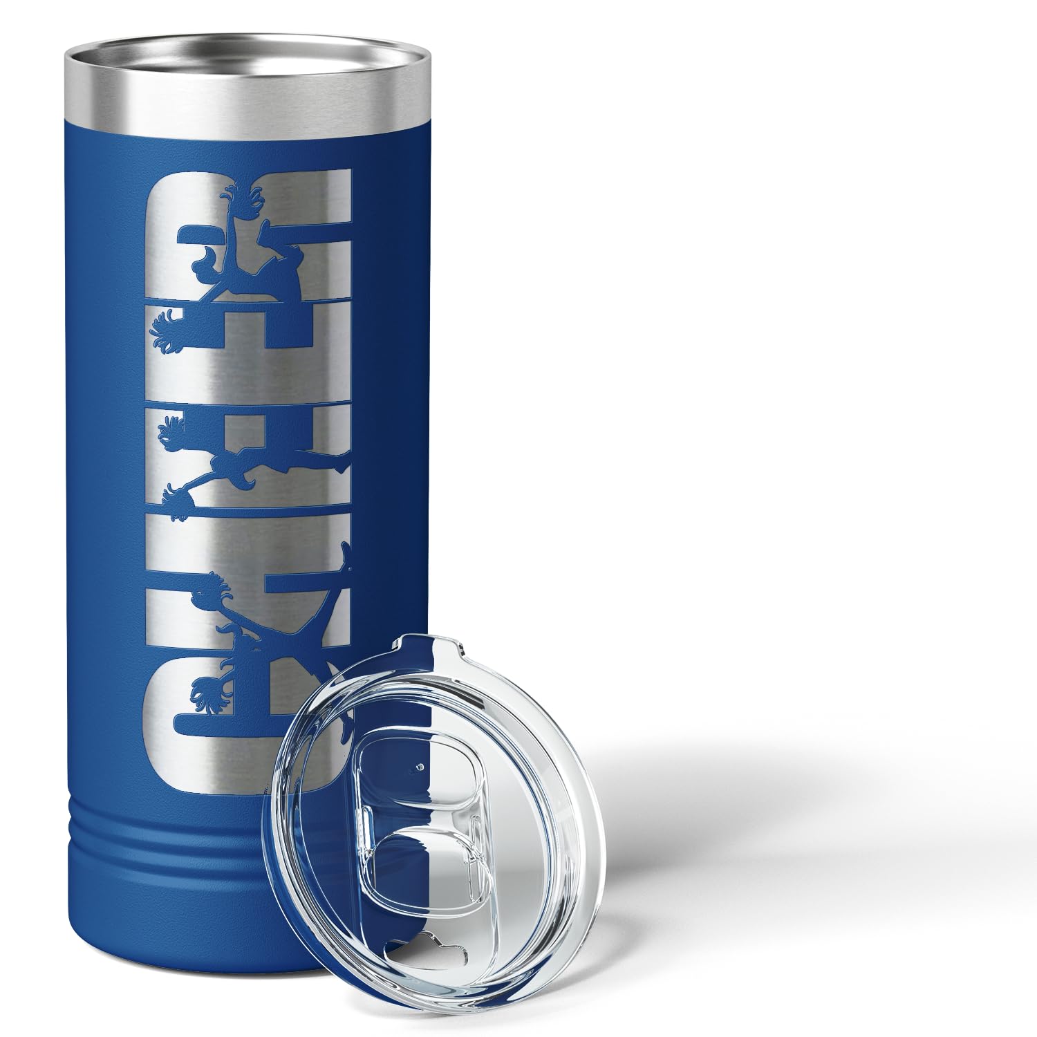 Cuptify Cheer Tumbler with Lid Laser Engraved on Blue 22 oz Skinny Cup for Cheerleader Vacuum Insulated Birthday Gift for Cheerleading, Cheer Squad, Women