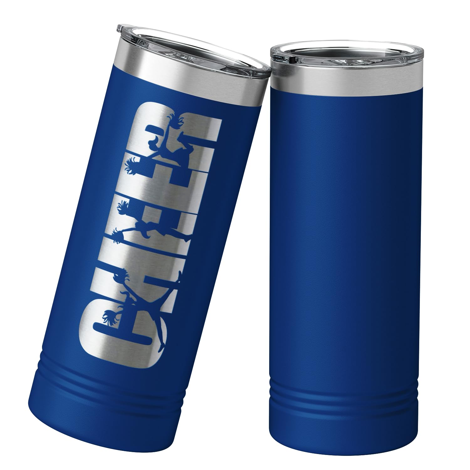 Cuptify Cheer Tumbler with Lid Laser Engraved on Blue 22 oz Skinny Cup for Cheerleader Vacuum Insulated Birthday Gift for Cheerleading, Cheer Squad, Women