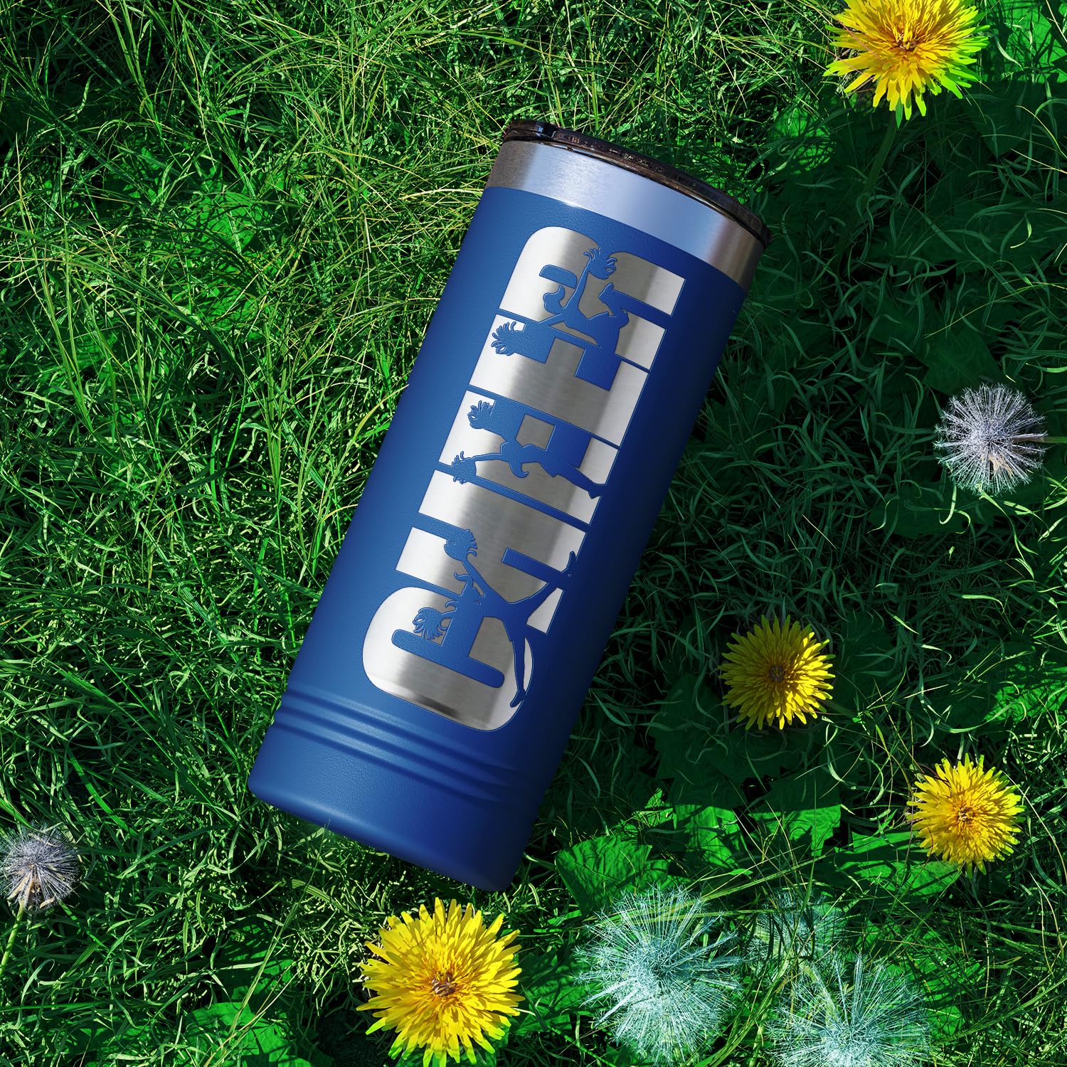 Cuptify Cheer Tumbler with Lid Laser Engraved on Blue 22 oz Skinny Cup for Cheerleader Vacuum Insulated Birthday Gift for Cheerleading, Cheer Squad, Women