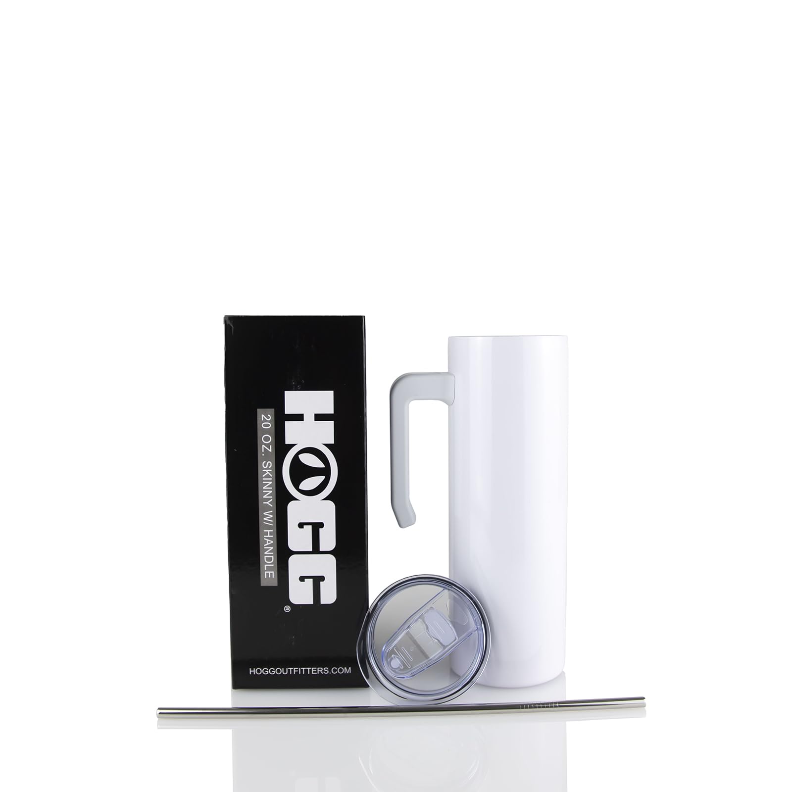 Hogg 20oz Sublimatable Skinny Tumbler with Removable Handle Case (24 Pack), Lid, and Stainless Steel Straw, DIY, Customizable, Double Wall Insulated Tumblers