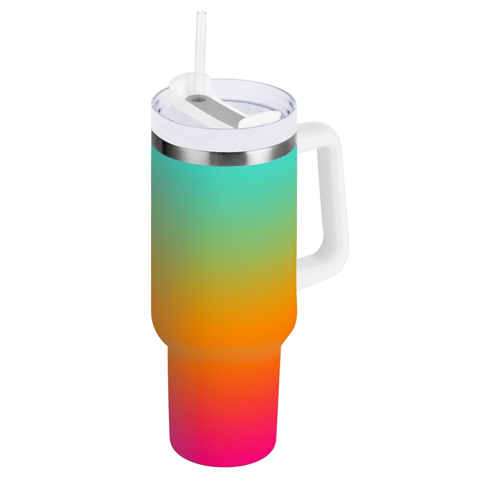 Teal Orange Pink Gradient 40 Oz Travel Tumbler with Straw and Lid Insulated Coffee Cups
