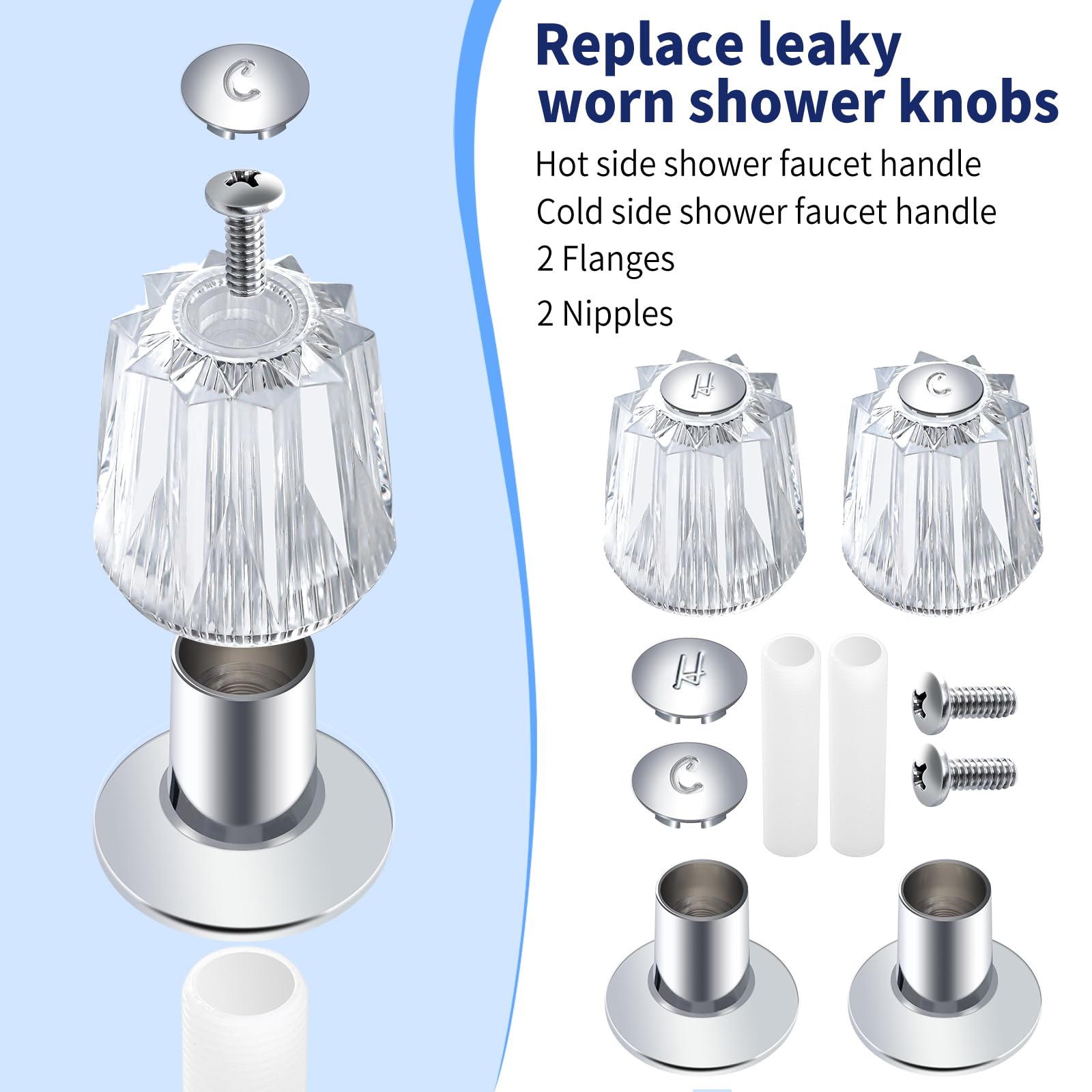 Sel Natural 2 Set Shower Faucet Handle Replacement, Compatible with Price Pfister Contessa and Windsor Tub and Shower Faucets Clear Acrylic Hot and Cold Shower Knob Replacement for Remodeling Trim