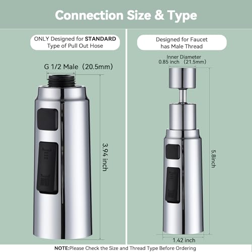 Fozite Pull Down Spray Head for Kitchen Faucet, Sink Aerator, 360° Twist Spray Attachment, 3-Function Spray Mode Design, Faucets Replacement Part for Kitchen Sink, Fits Most Standard Pull-Out Hose