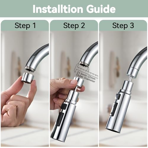 Fozite Pull Down Spray Head for Kitchen Faucet, Sink Aerator, 360° Twist Spray Attachment, 3-Function Spray Mode Design, Faucets Replacement Part for Kitchen Sink, Fits Most Standard Pull-Out Hose