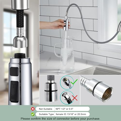 Fozite Pull Down Spray Head for Kitchen Faucet, Sink Aerator, 360° Twist Spray Attachment, 3-Function Spray Mode Design, Faucets Replacement Part for Kitchen Sink, Fits Most Standard Pull-Out Hose