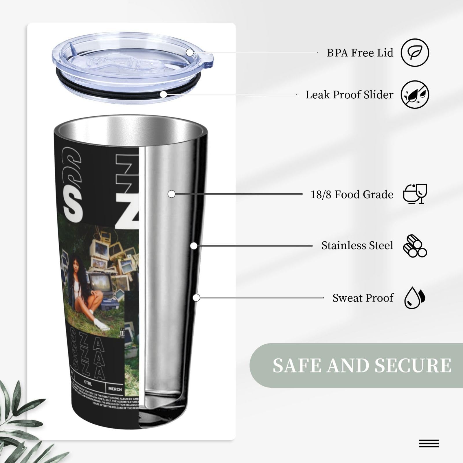 Zyxmconas SZAs Stainless Steel Insulated Tumbler Double Wall Travel Cup With Straw And Lid For Home Office Car 20 oz