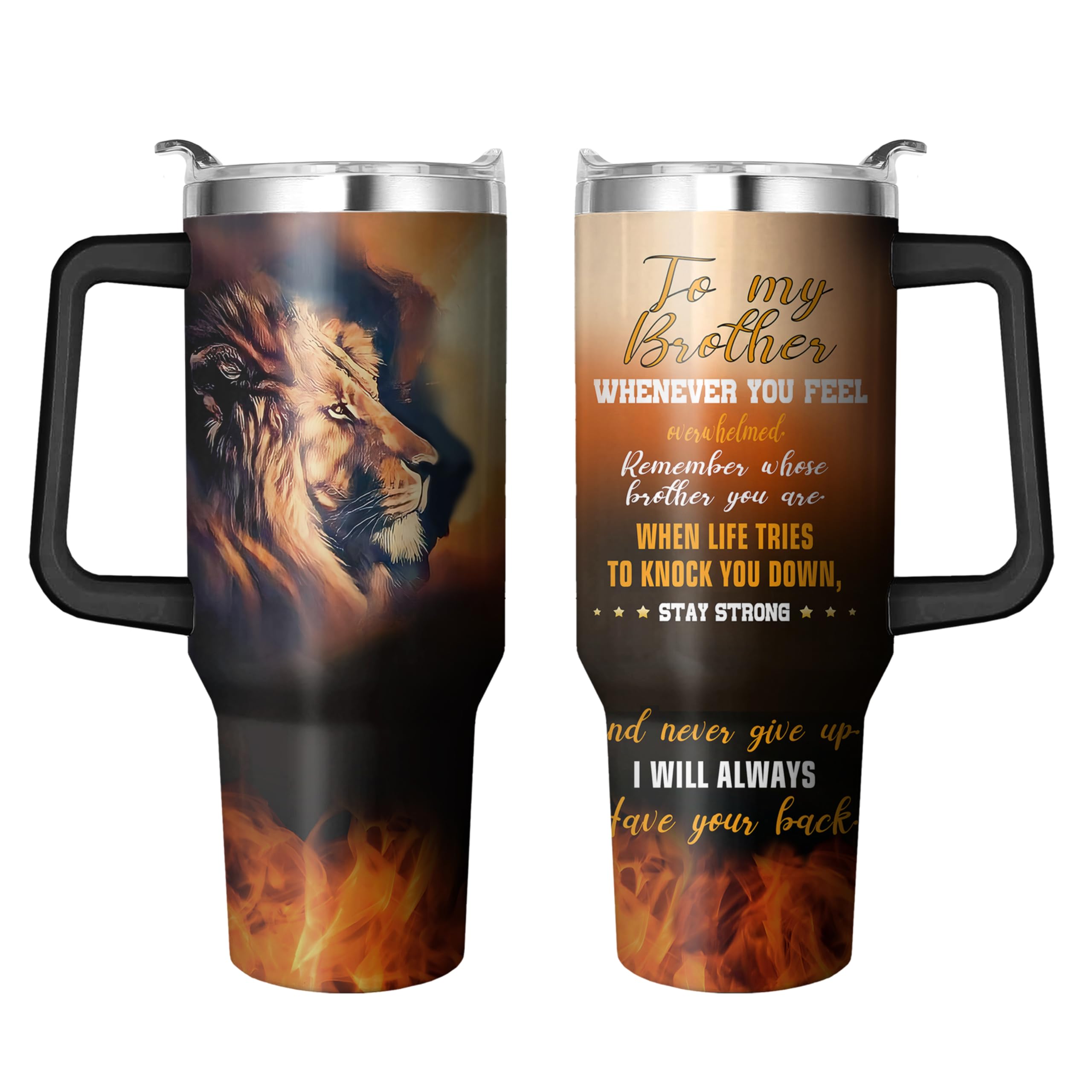 Wuepncah 40 Oz Borther Tumbler with Handle and Straw, To My Brother Coffee Cups Gifts Fathers Day, Stainless Steel Brothers Cups Birthday Gift Ideas for Adult Brothers