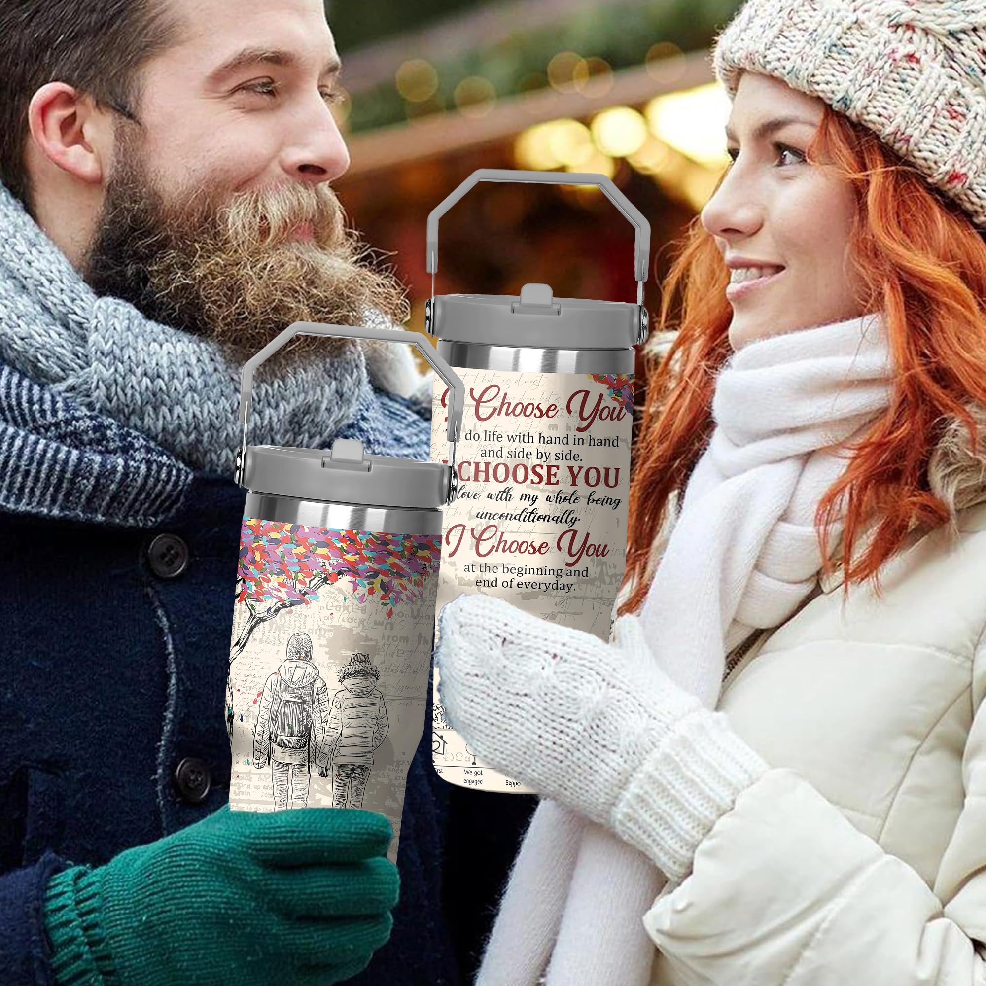 30 Oz Couples Tumbler with Handle and Straw, Anniversary Couple Double Wall Couples Mugs Leak Proof, Couples Engagement Gift Cup for Couples, Valentine Couple Coffee Mugs Engagement Gifts for Couples