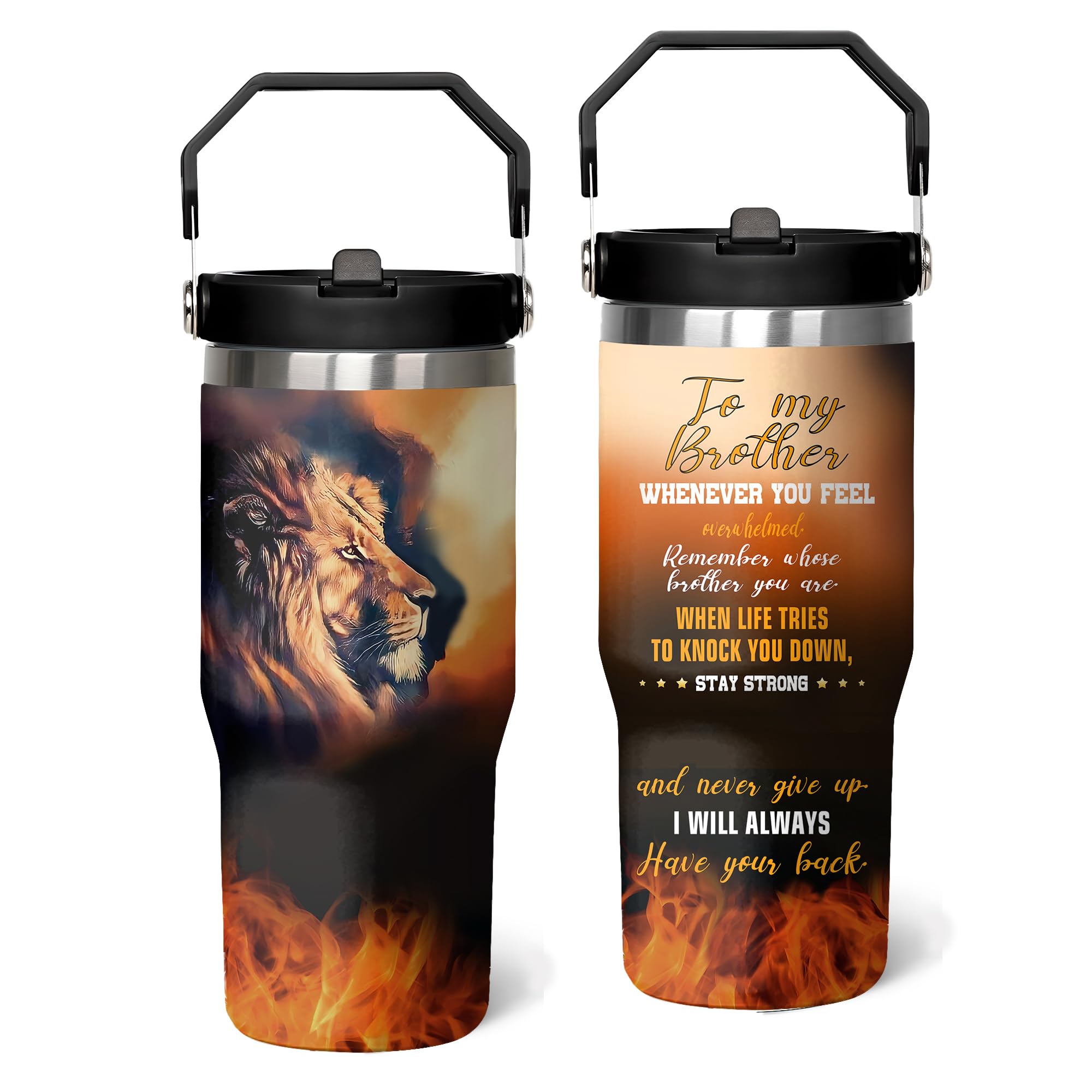 Wuepncah 30 Oz Borther Tumbler with Handle and Straw, To My Brother Coffee Cups Gift Fathers Day, Stainless Steel Brothers Cups Birthday Gift Ideas for Adult Brothers
