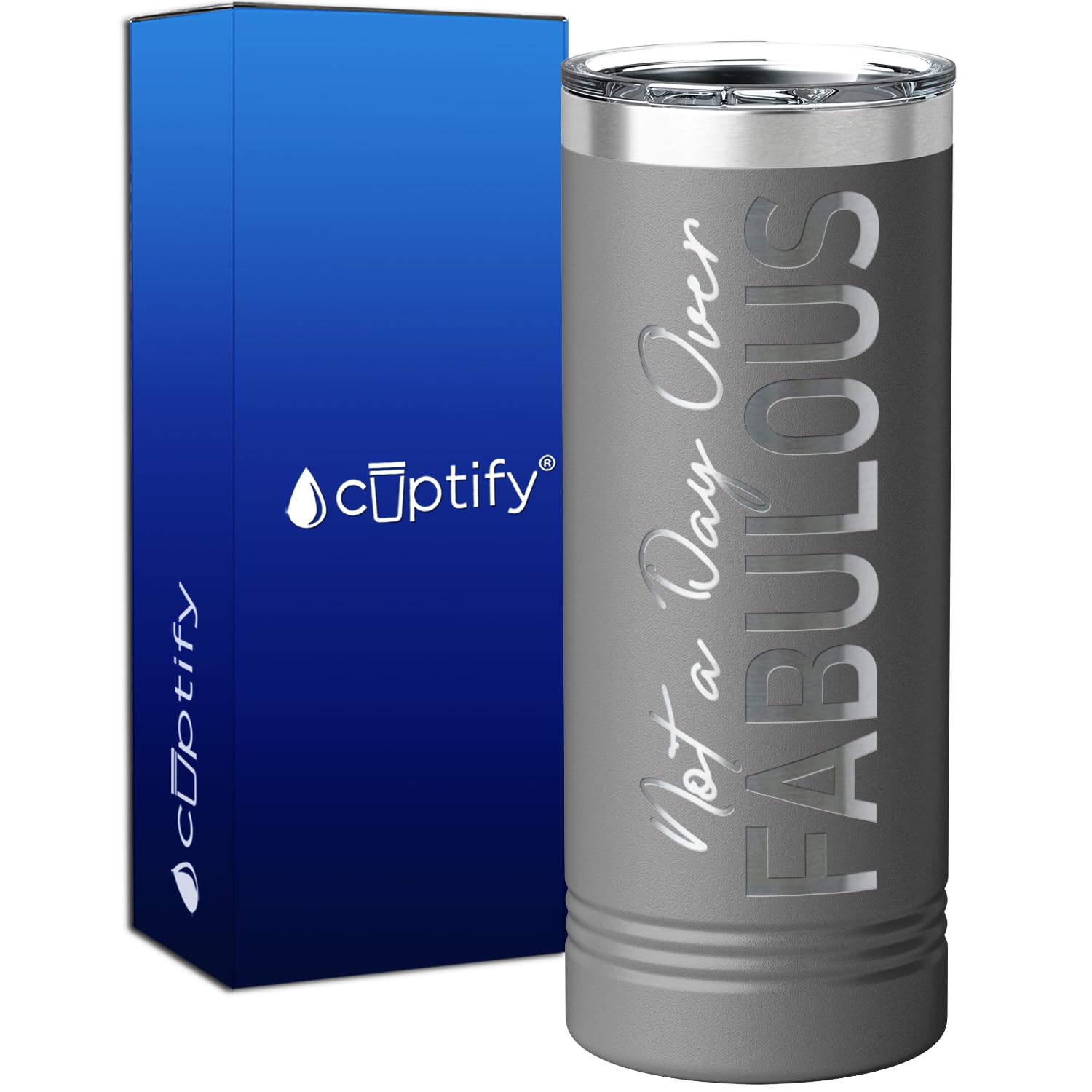 Cuptify Not A Day Over Fabulous Skinny Tumbler with Lid Laser Engraved on Slate 22 oz Insulated Stainless Steel Best Friend Birthday Gift For Women