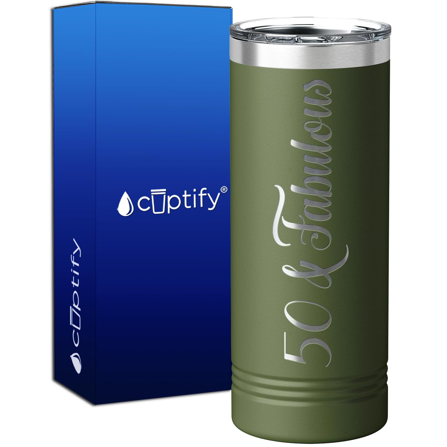 50 & Fabulous 22 oz Skinny Tumbler 50th Birthday Gifts For Women on Army Green Decorations Funny Present Vacuum Insulated Cup