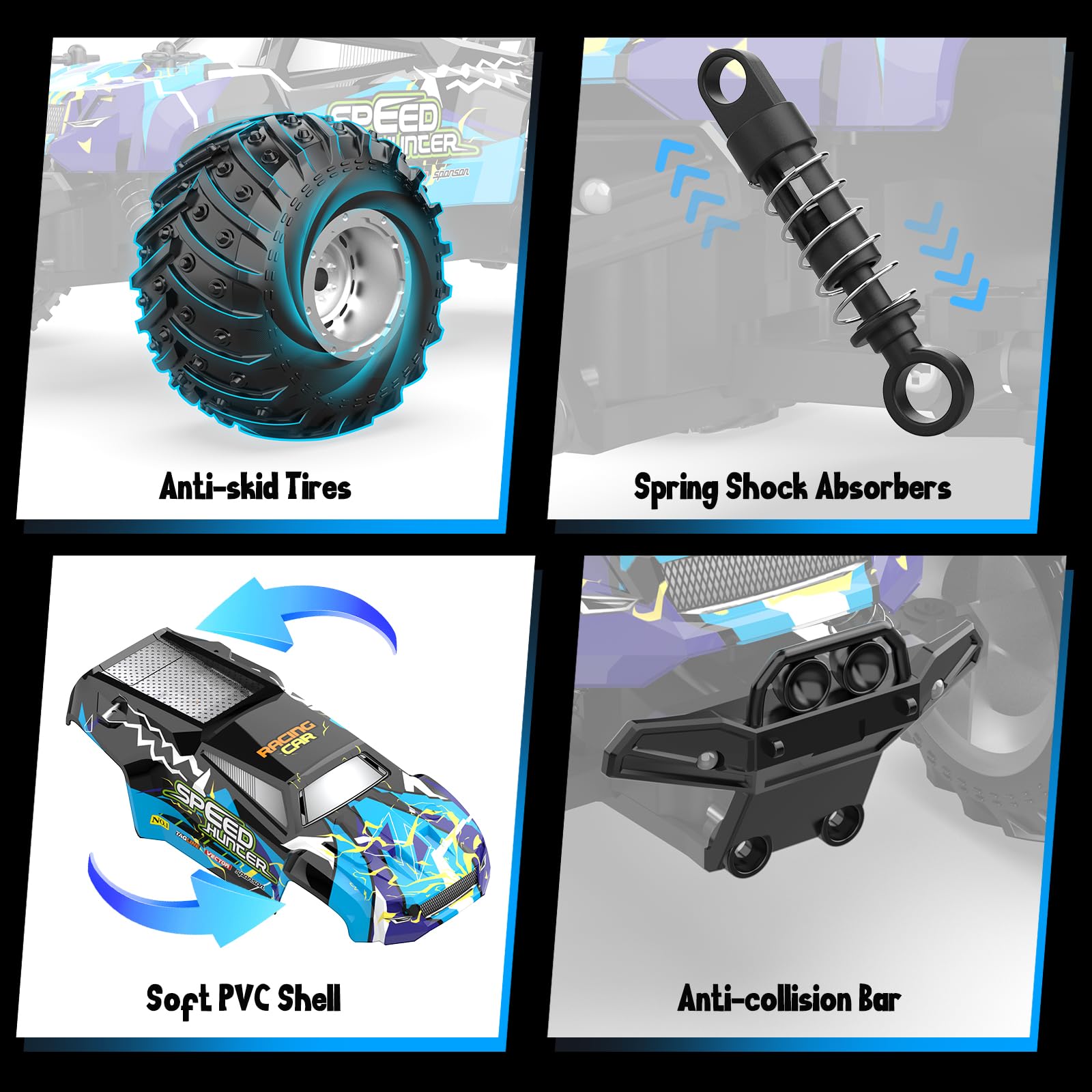 AONEPTR Remote Control Car, All Terrain Remote Control Truck for Boy, 2.4GHz Rc Car with Bodylight and Two Rechargeable Batteries, 20KM/H Monster Truck Toys