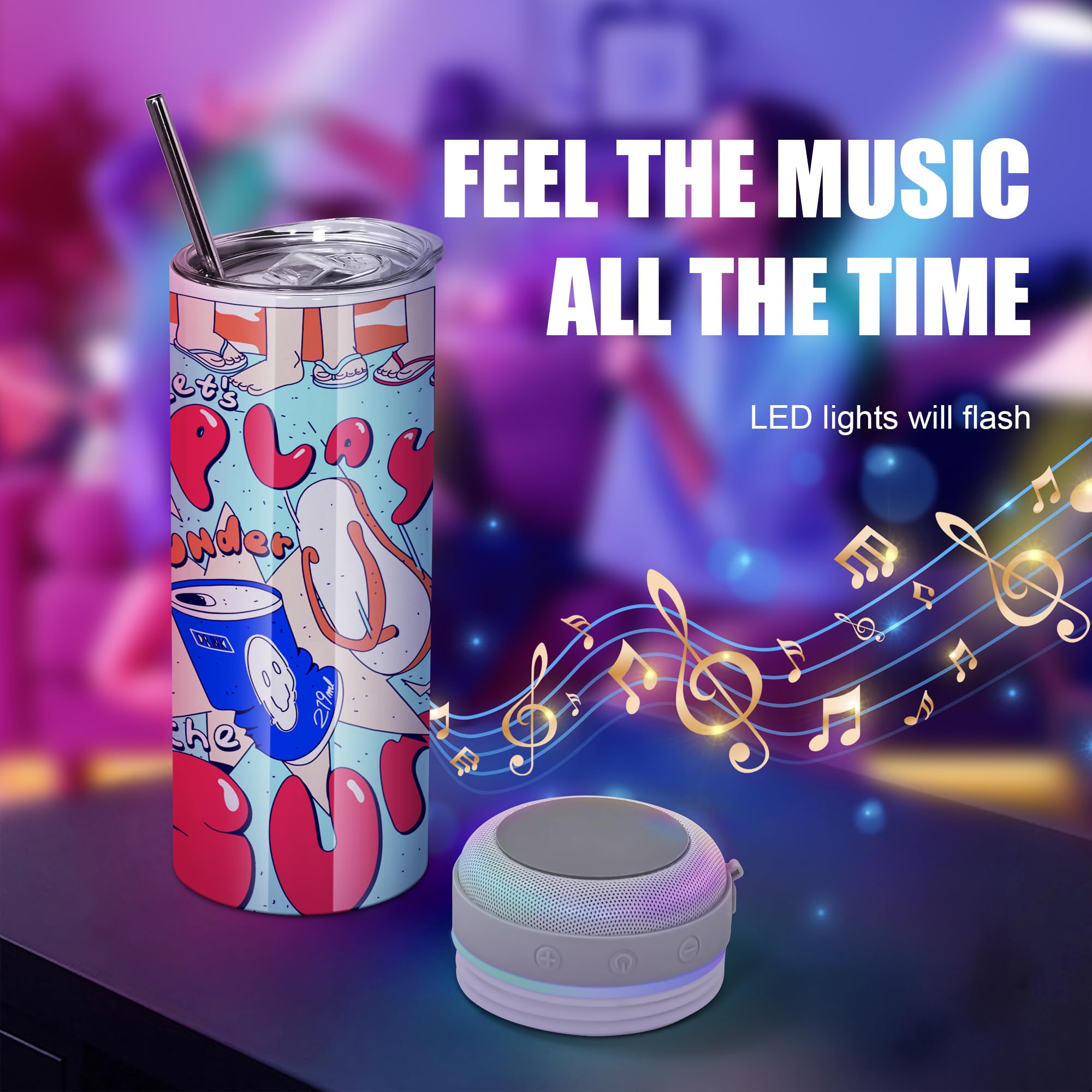 Icesip 25 Pack Music Speaker Tumbler, 20 oz Sublimation Tumbler Skinny Straight Double Wall Music Speaker Cup with Straw Lid & USB Charging Cable Grey