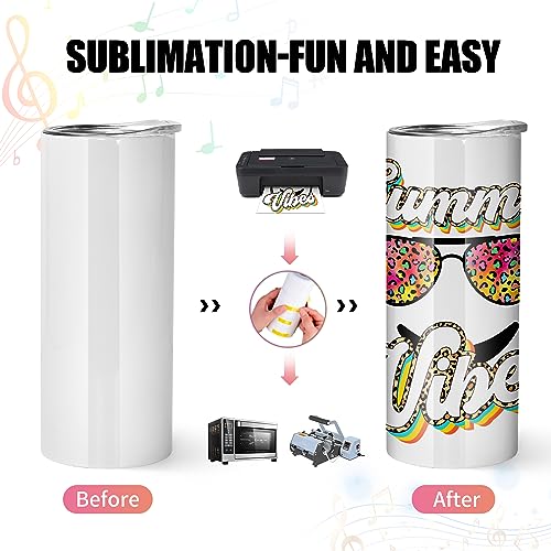 Icesip 12 Pack Music Speaker Tumbler, 20 oz Sublimation Tumbler Skinny Straight Double Wall Cup with Straw Lid & USB Charging Cable 6 Colors