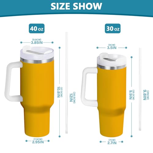 Gradient Orange Insulated Tumbler with Handle and Straw Water Cup 40 Oz Stainless Steel Water Bottles