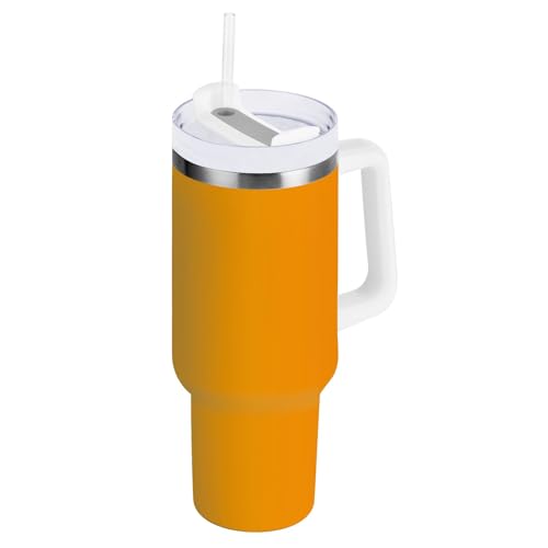Gradient Orange Insulated Tumbler with Handle and Straw Water Cup 40 Oz Stainless Steel Water Bottles