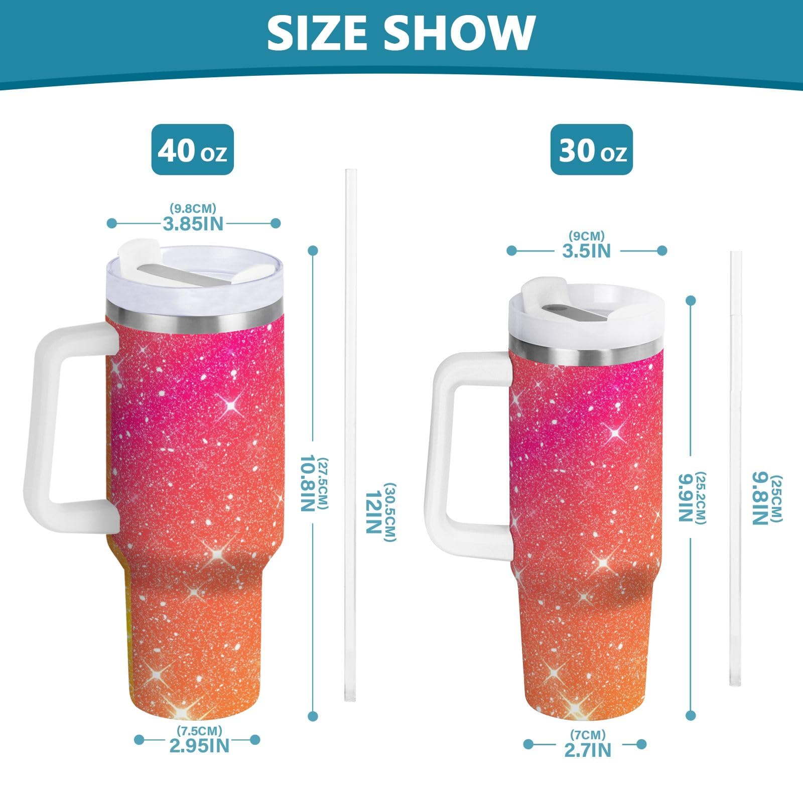 Orange Glitter Insulated Cup with Handle Tumbler Cups Reusable Stainless Steel Tumbler