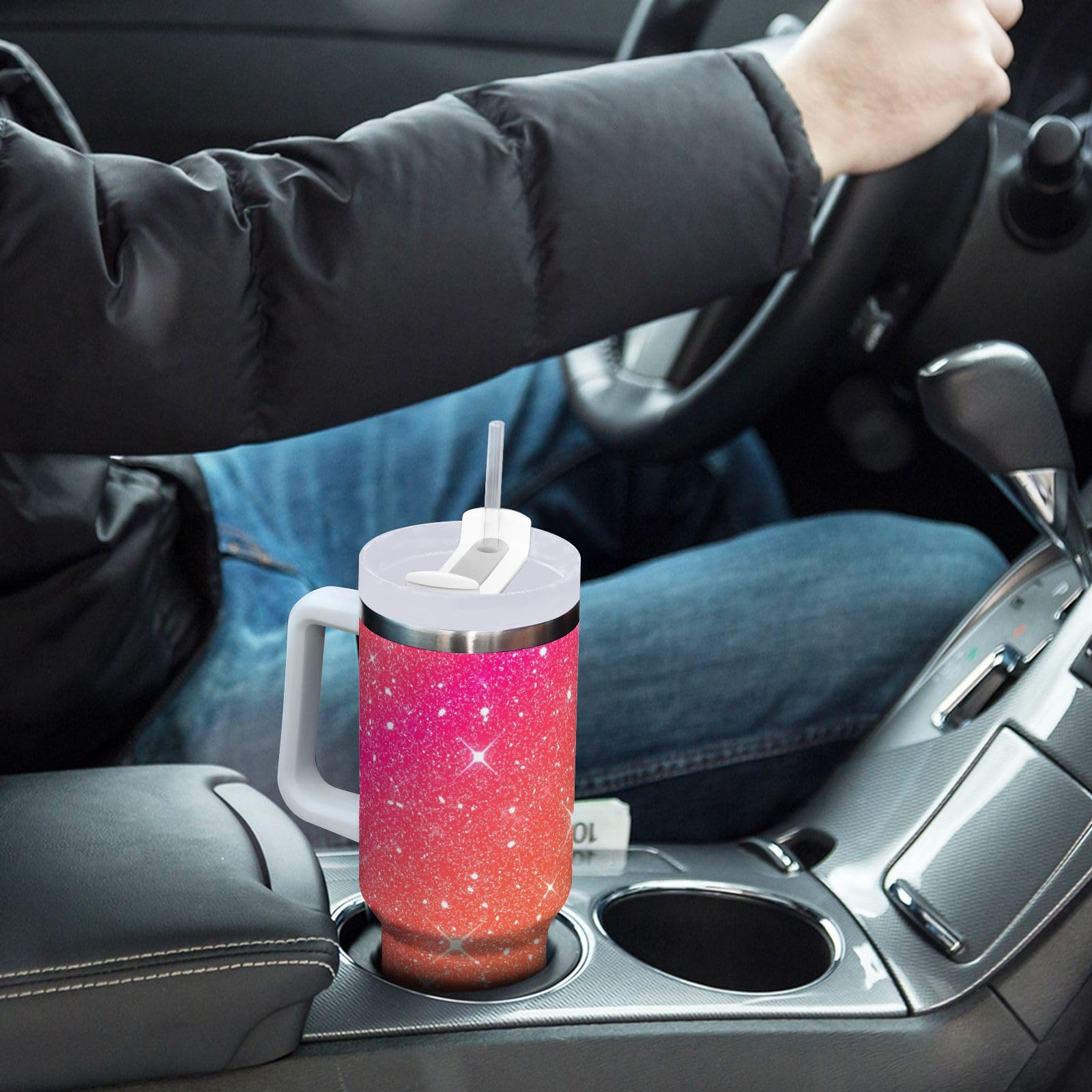 Orange Glitter Insulated Cup with Handle Tumbler Cups Reusable Stainless Steel Tumbler
